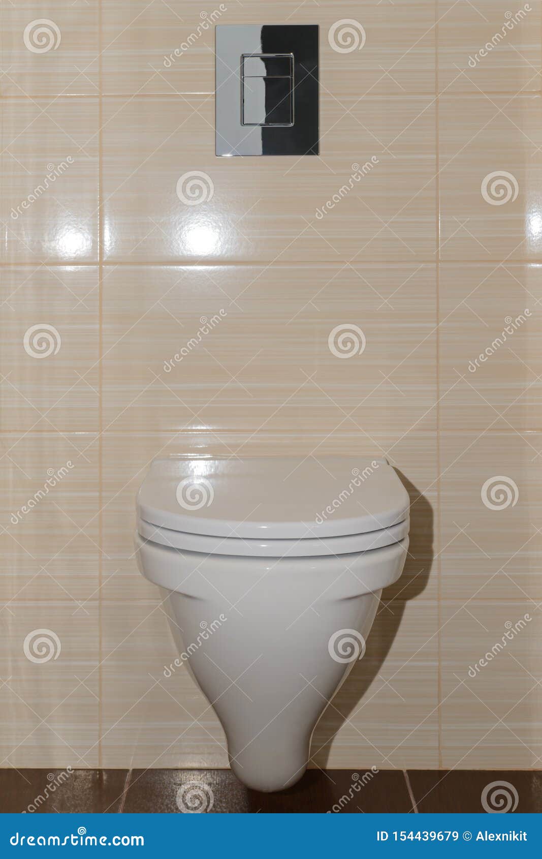 Wall-hung Toilet with Buttons on a Wall Tile Stock Image - Image of ...