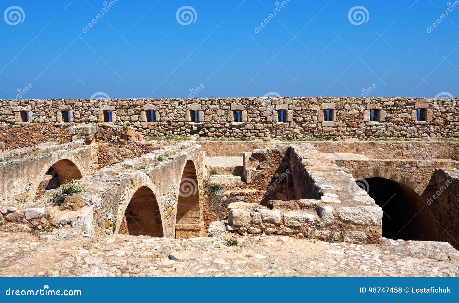 Wall at Fortezza or Fort of Rethymno Crete Greece Stock Photo - Image ...