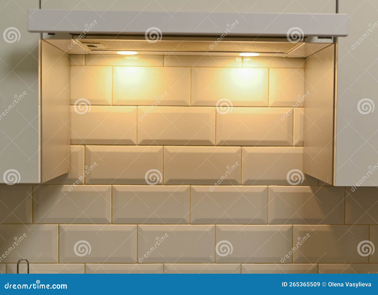 Wall in the Kitchen is Lined with White Rectangular Tiles Stock Image ...