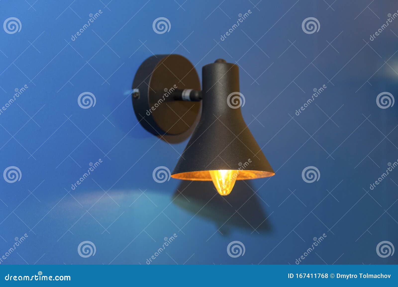 Wall Lamp in Retro Style on the Blue Wall Stock Photo - Image of color ...