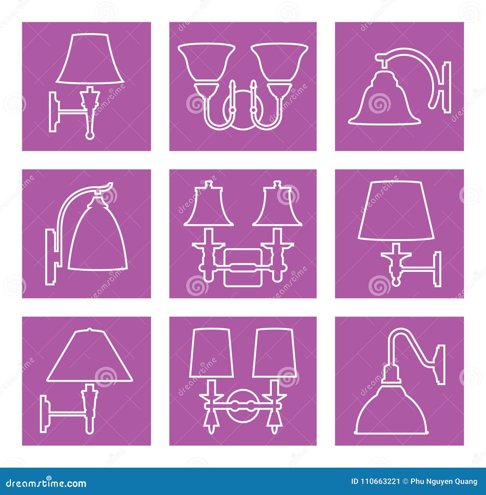 Wall Lamp Vector Icon Set on Purple Backgrounds Stock Vector ...