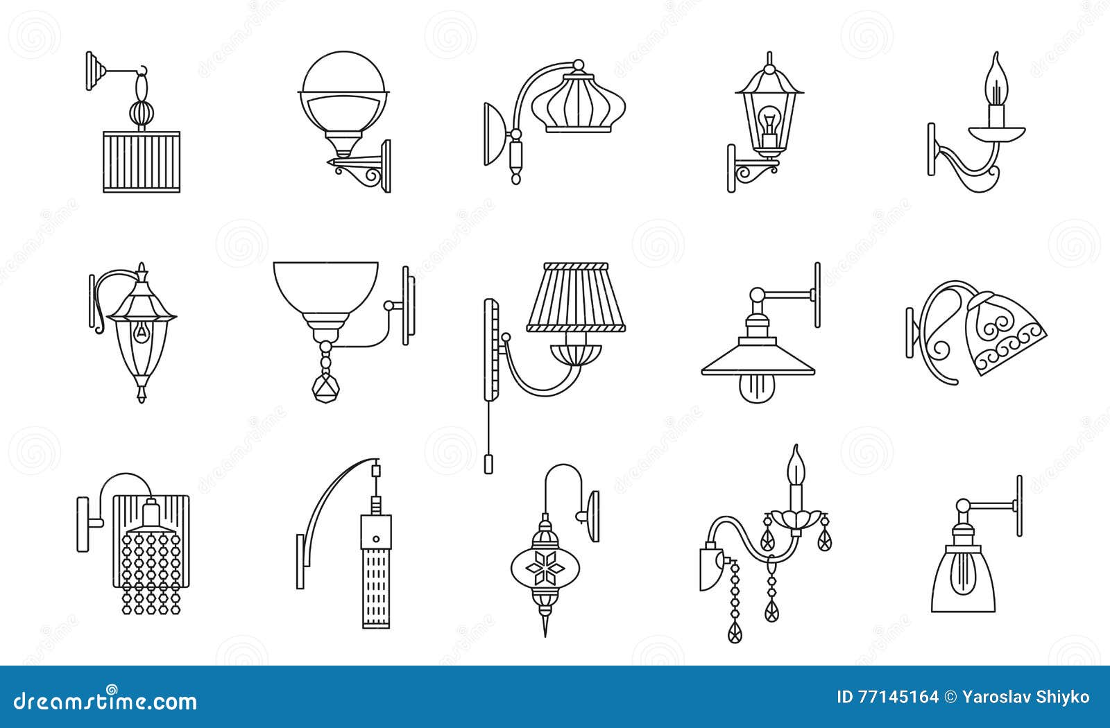 Wall lamps line icons set stock vector. Illustration of icon - 77145164