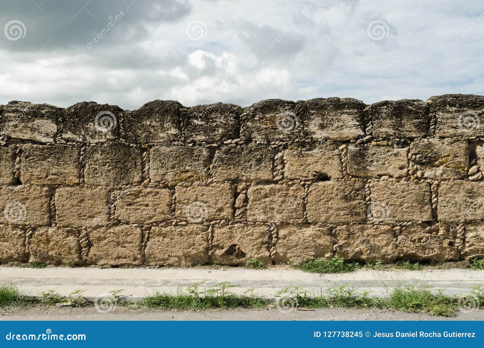 Wall of Large Broken Stones Dusty and Rusty. Stock Image - Image of ...