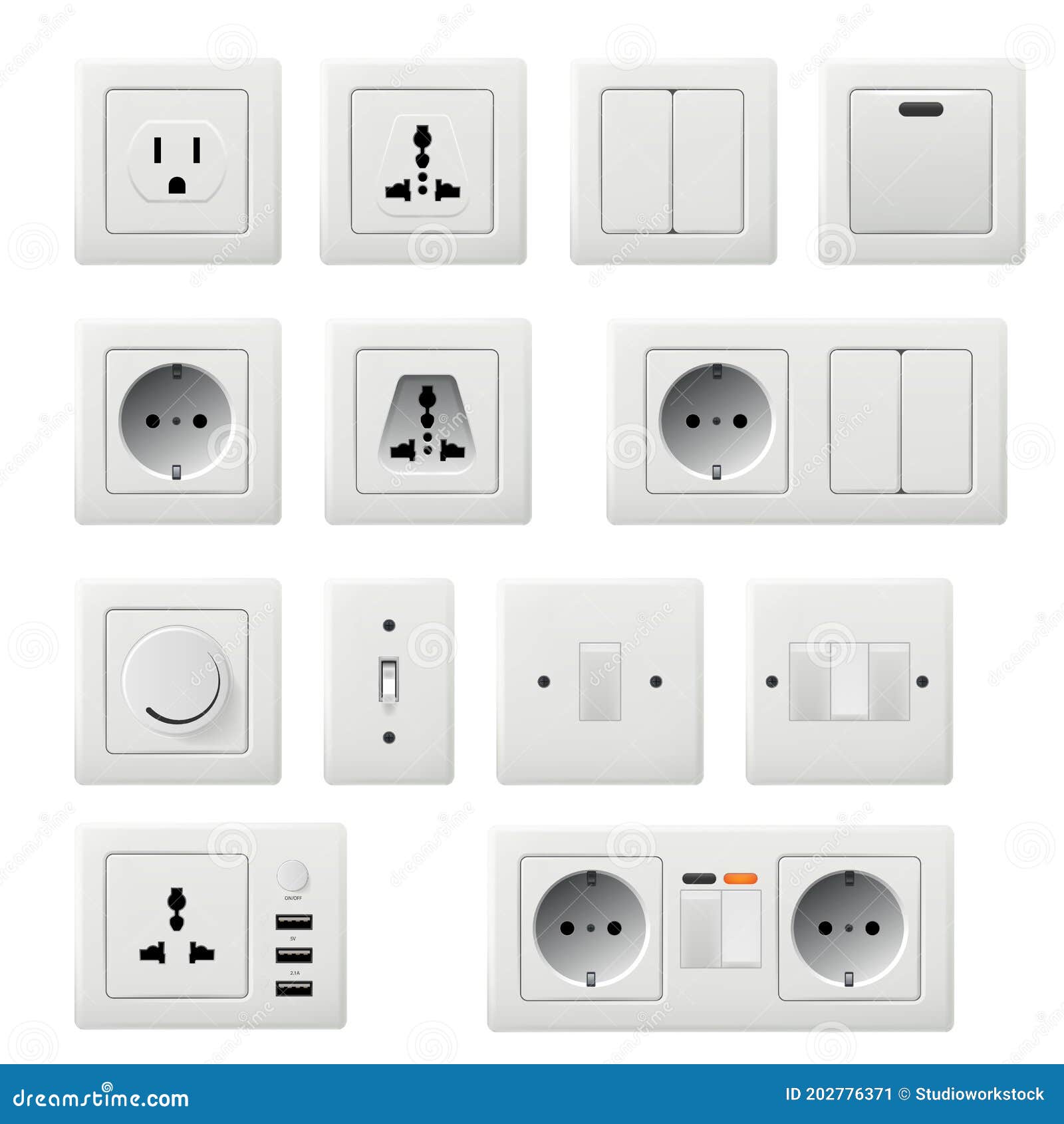 Wall Light Switch, Plug and Cable Inlet Diversity Stock Illustration ...