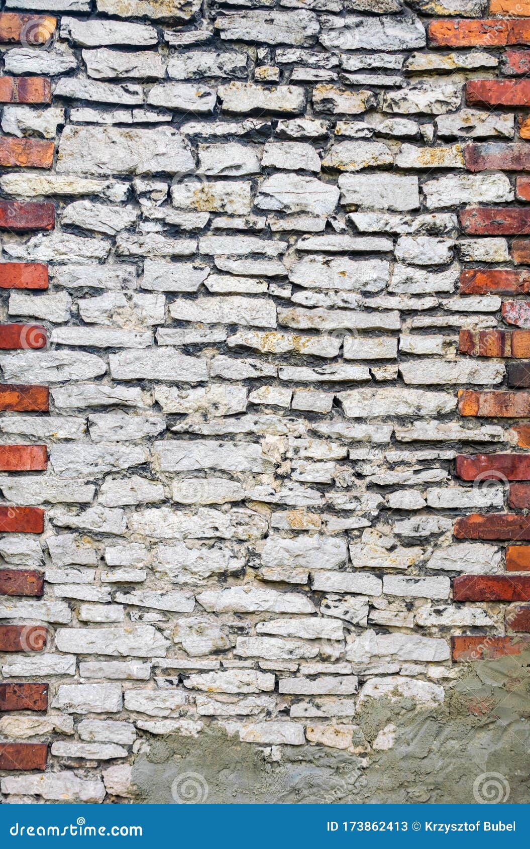 Wall of Limestone and Red Brick. Texture or Background Stock Image ...