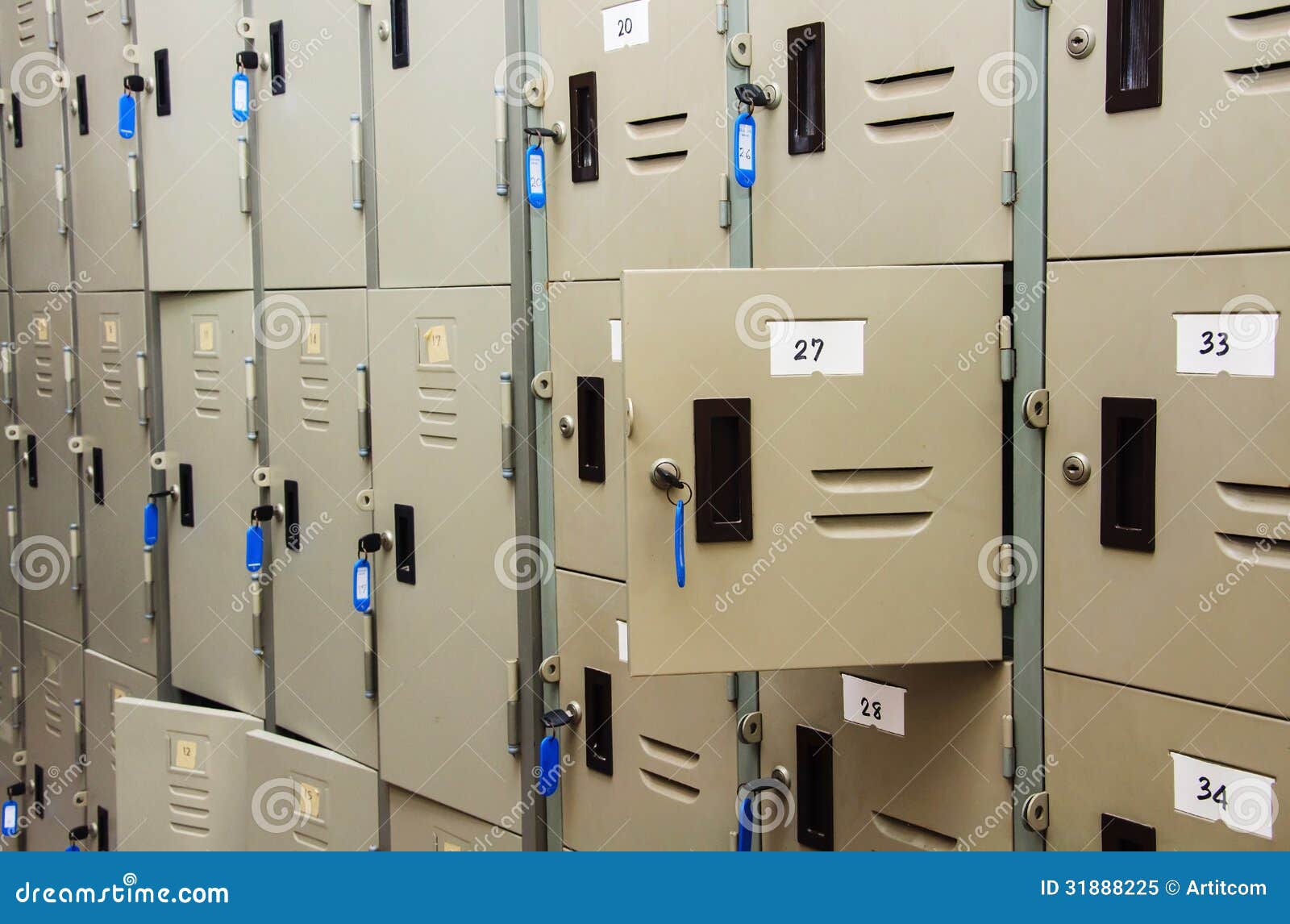 A wall of lockers. stock image. Image of classroom, locker - 31888225