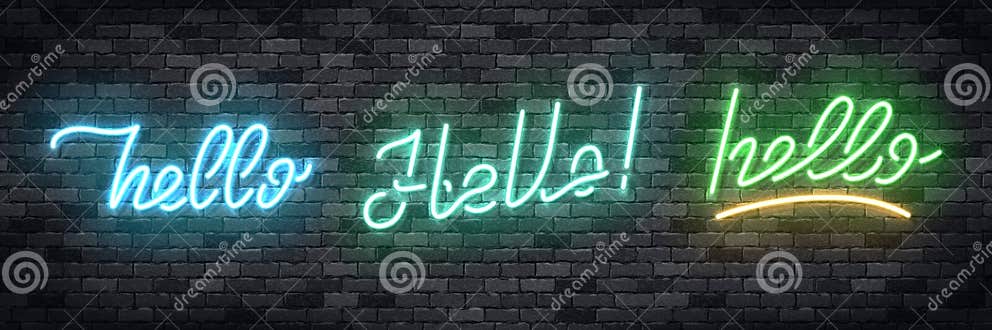 Vector Set of Realistic Isolated Neon Sign of Hello Greeting and ...