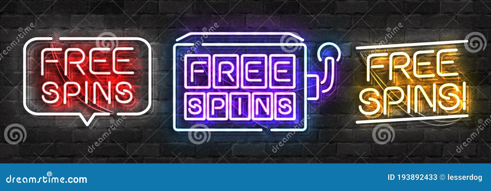 Vector Set of Realistic Isolated Neon Sign of Free Spins Logo for ...