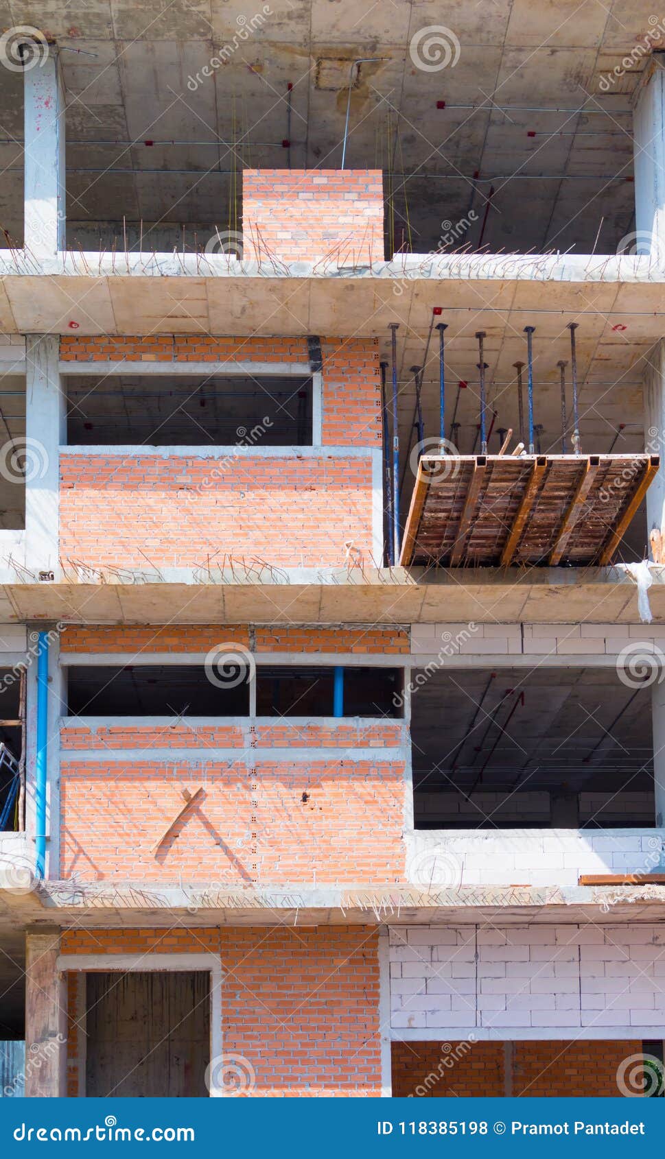 Wall Made Brick Construction Site Outside in Building High with Copy ...