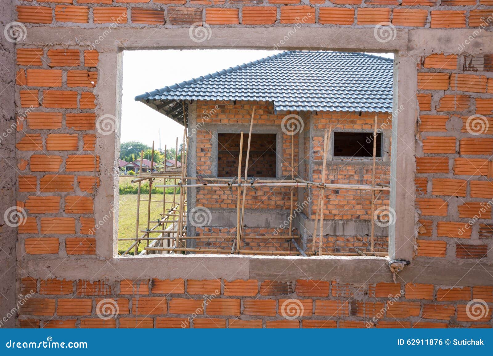 Wall Made Brick in Residential Building Construction Stock Photo ...