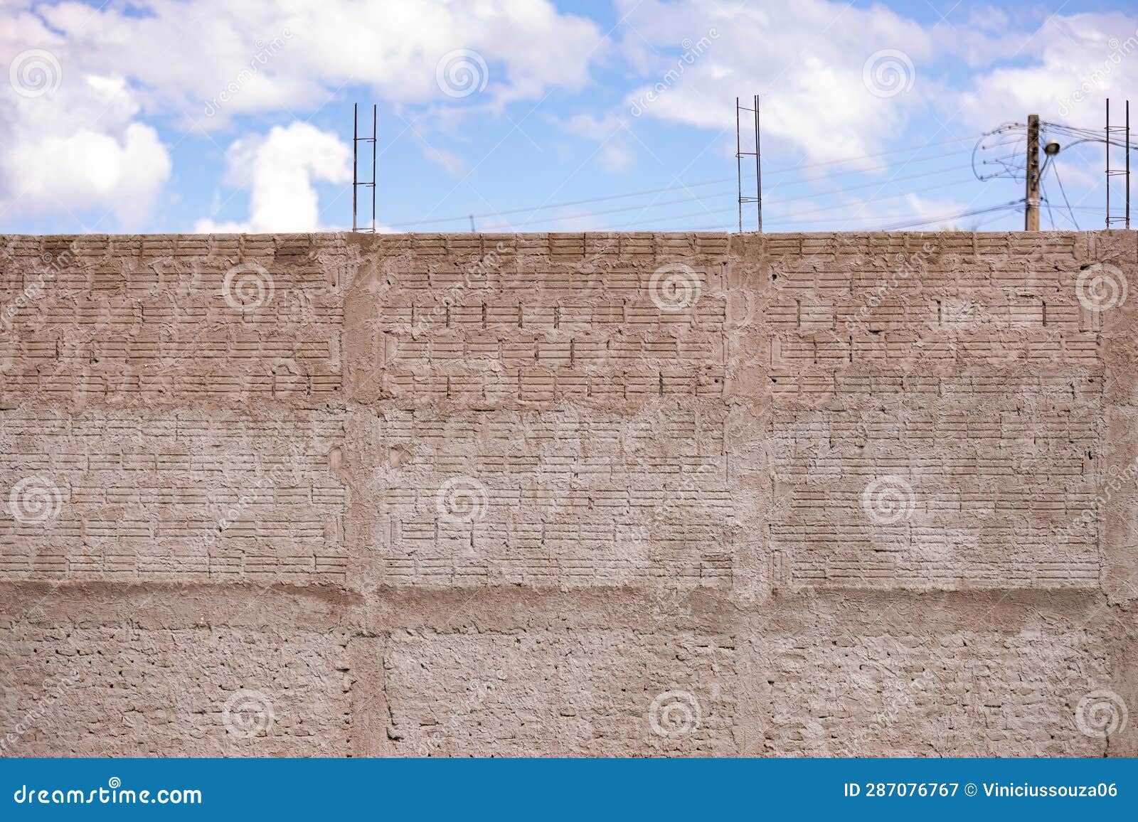 Wall Made of Ceramic Block Bricks with Splattered Cement Stock Image ...