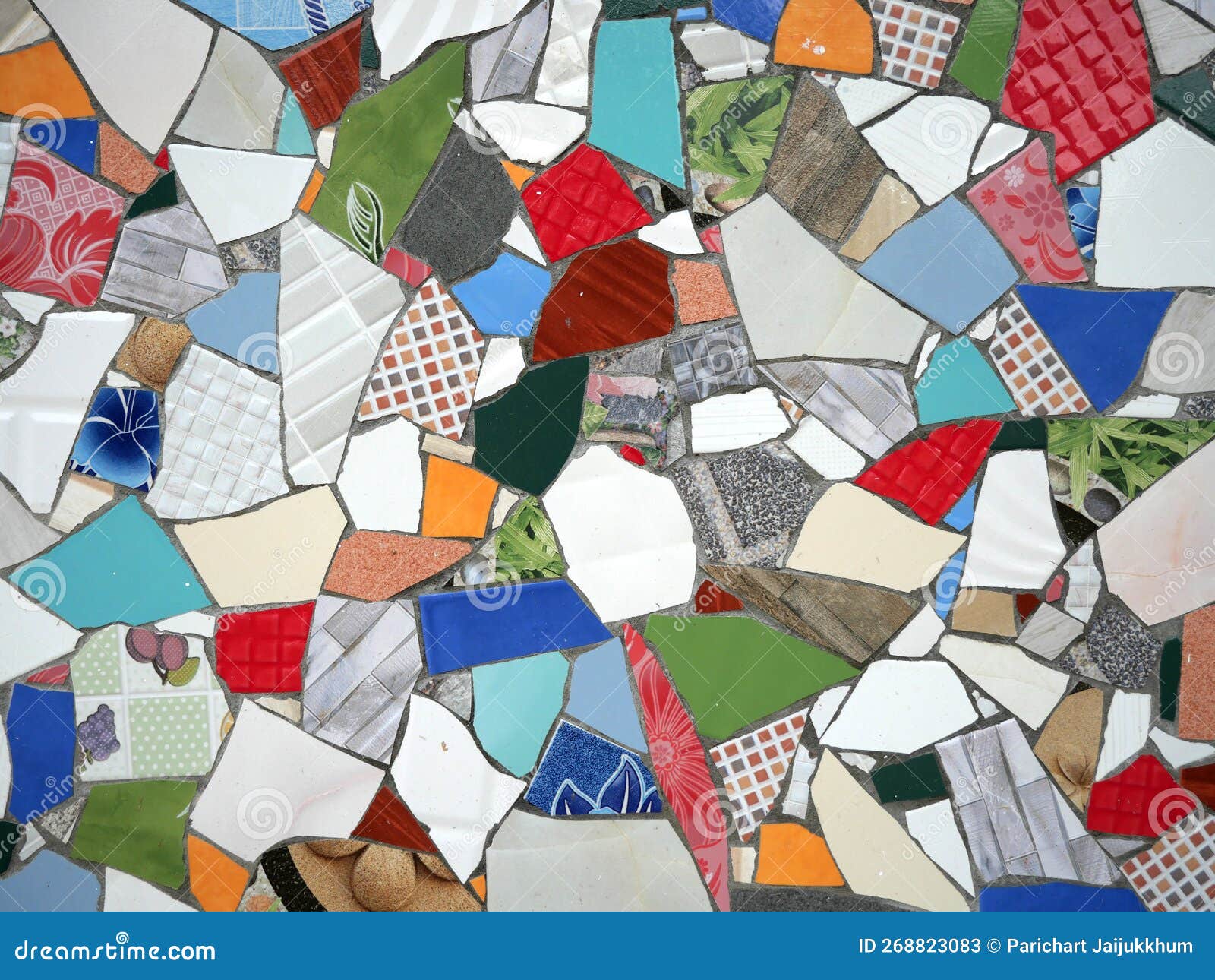 A Wall Made of Colorful Broken Ceramic Shards.it is a Beautiful Work of ...