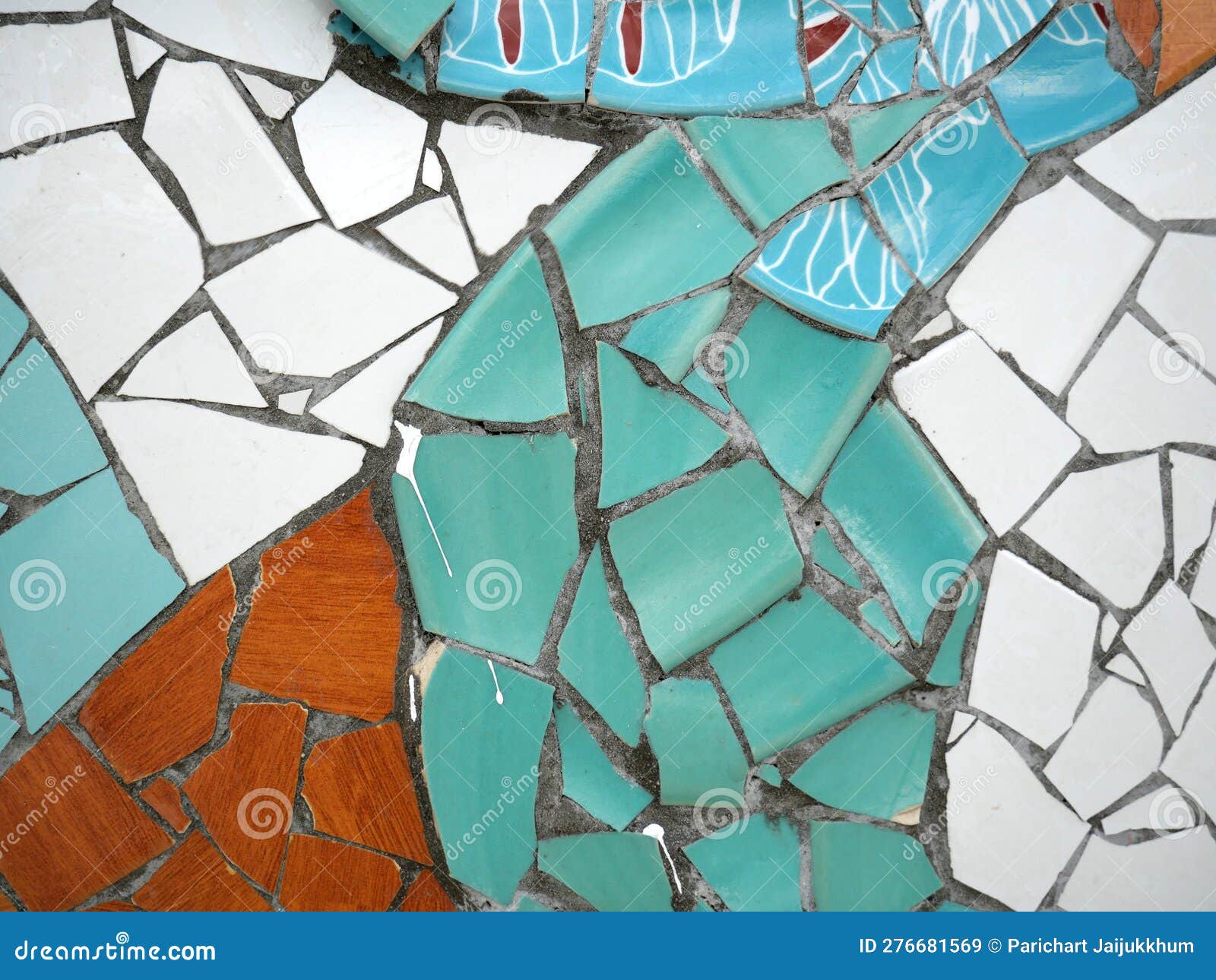 A Wall Made of Colorful Broken Ceramic Shards.it is a Beautiful Work of ...