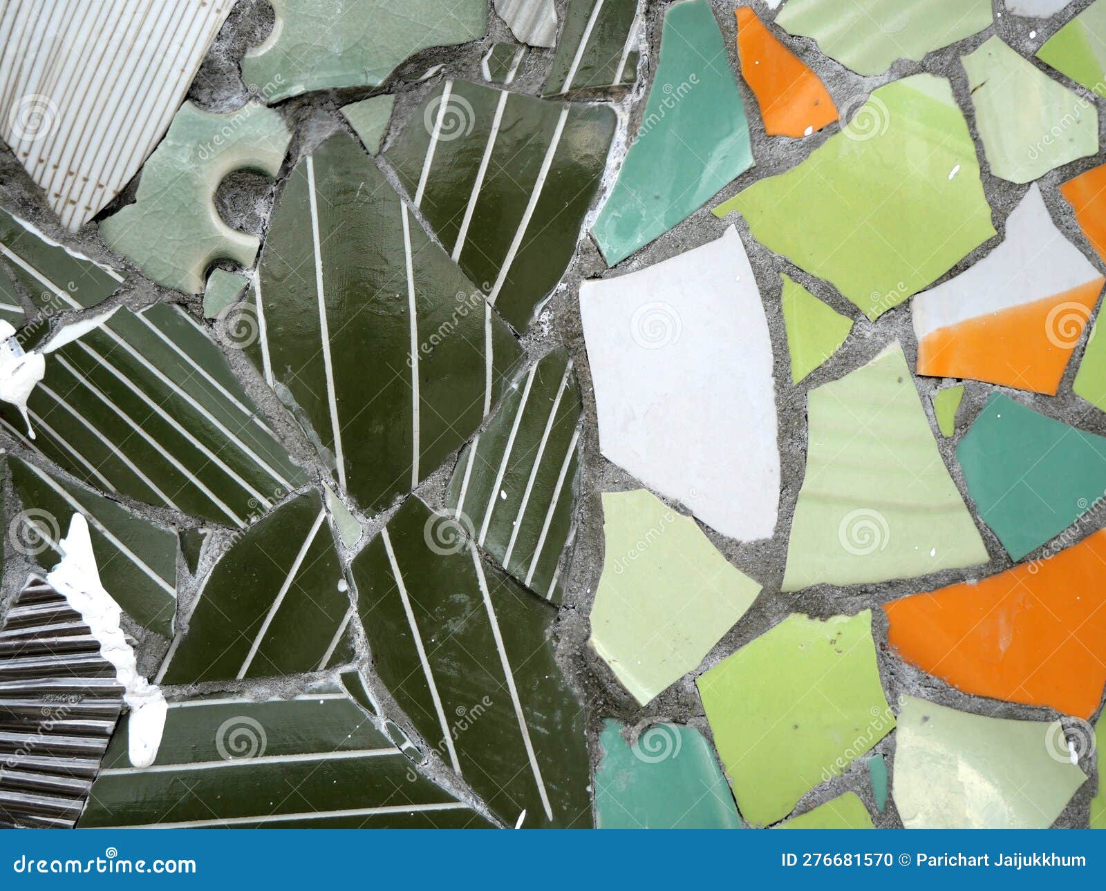 A Wall Made of Colorful Broken Ceramic Shards.it is a Beautiful Work of ...