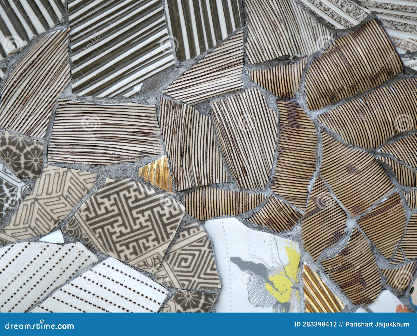 A Wall Made of Colorful Broken Ceramic Shards.it is a Beautiful Work of ...