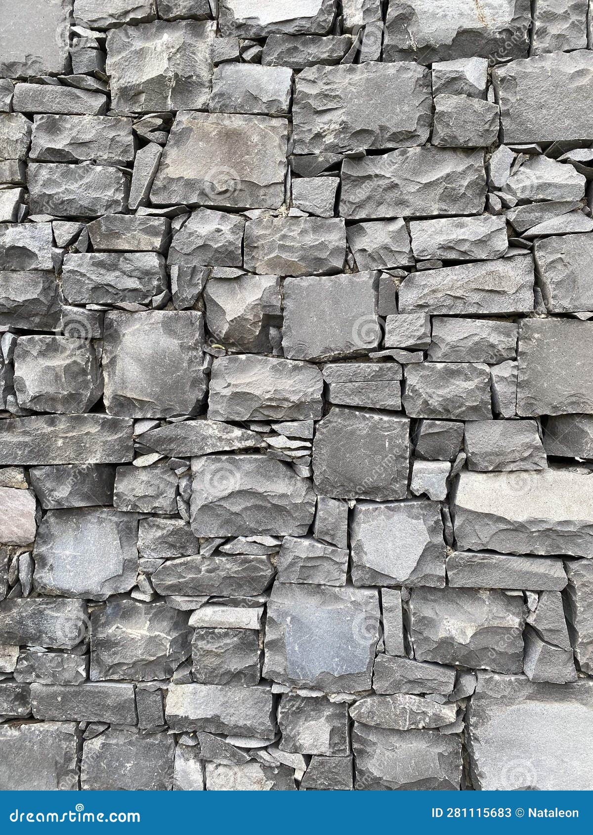 The Wall is Made of Large and Small Gray Stones, Side View, Texture ...