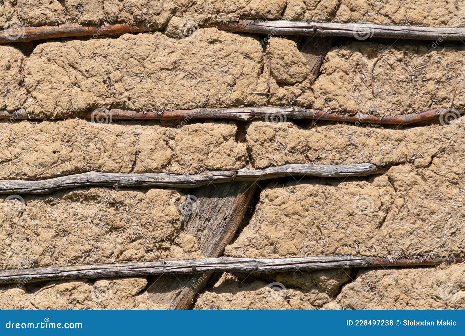 Wall Made of Mixture Dirt, Mud and Wheat Chaff Supported with Wooden ...