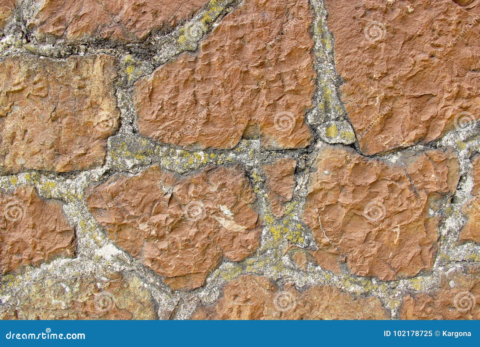Wall Made of Natural Rocks with Cement Borders Covered in Moss Stock ...