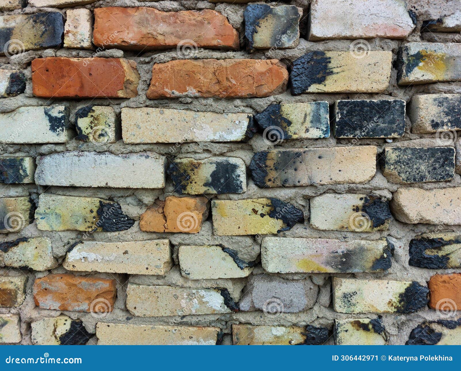 Wall Made of Old Multi-colored Bricks Red Black White Yellow Stock ...