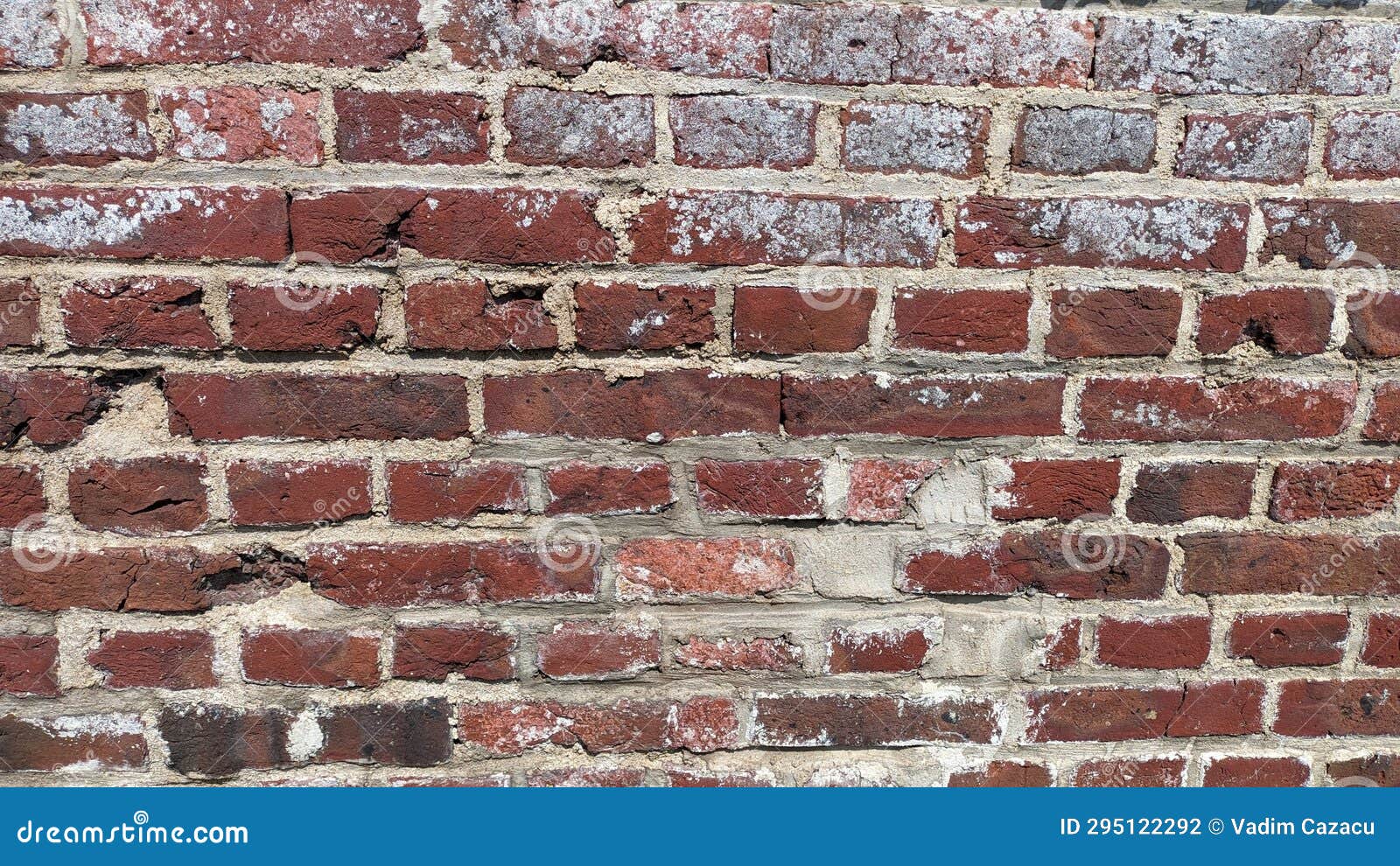 The Wall is Made of Old Red Brick with a White Coating on the Surface ...