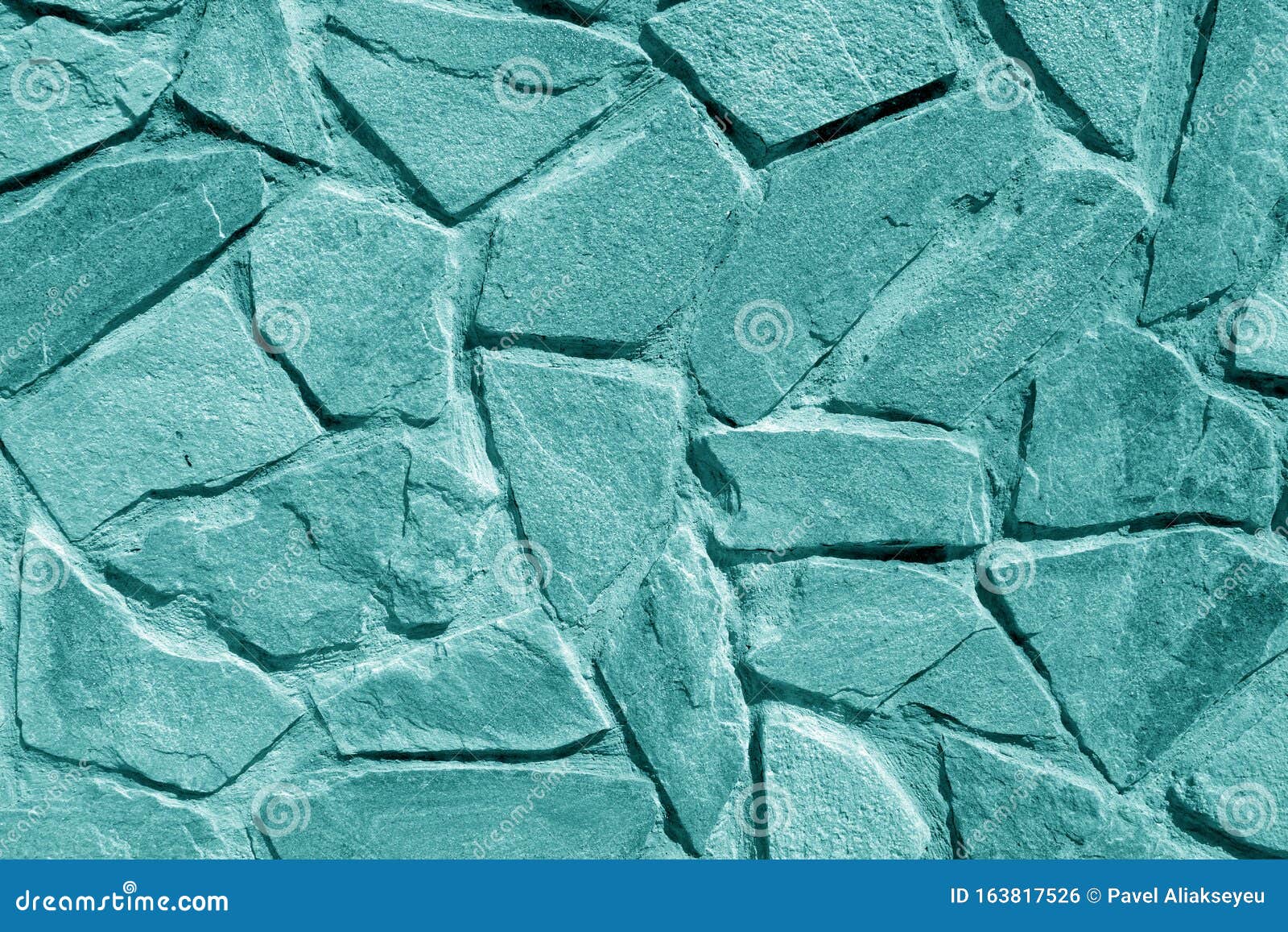 Wall Made of Old Stones in Cyan Tone Stock Photo - Image of cement ...