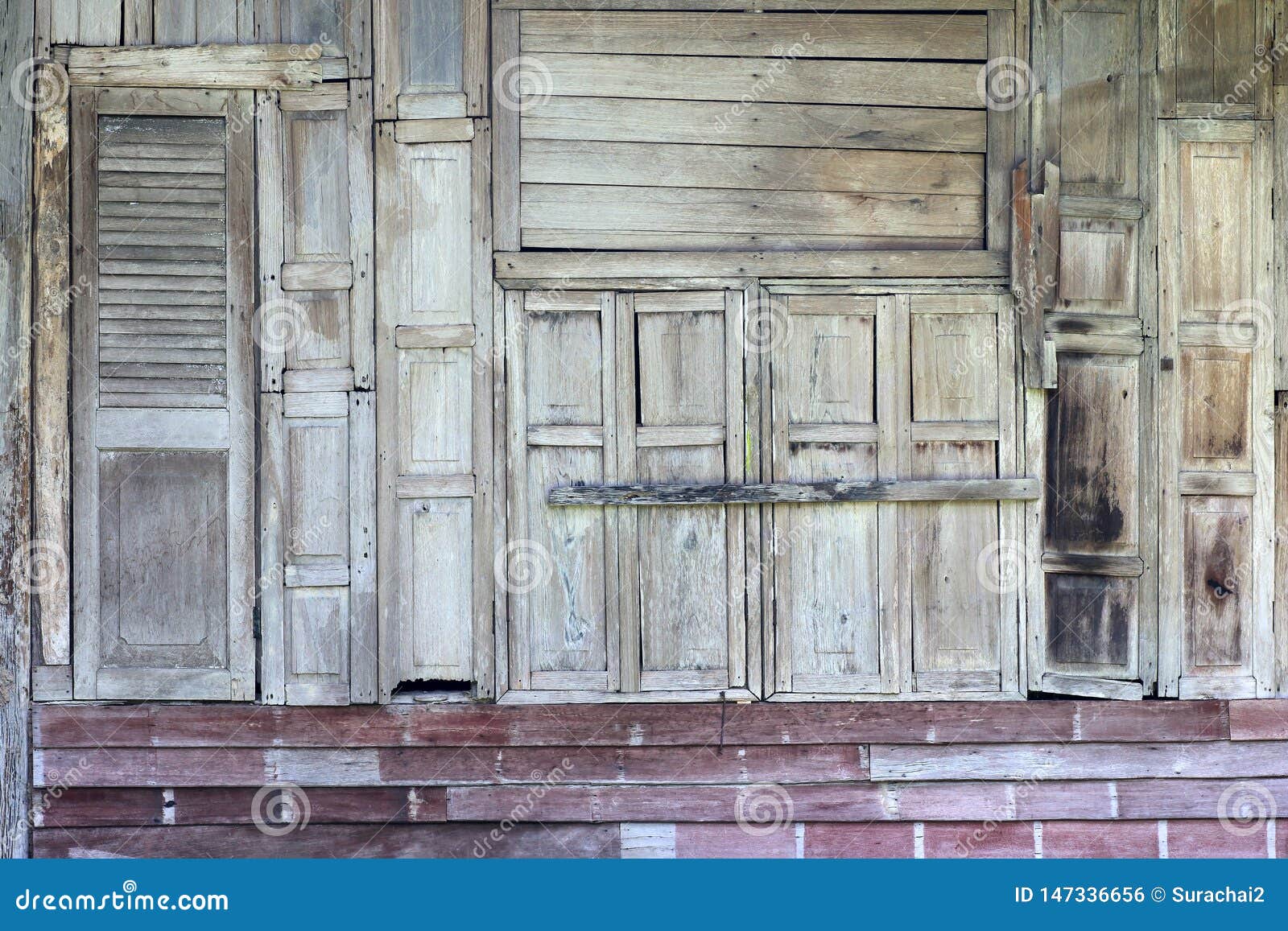 The Wall Made from Old Wood Window and Door Stock Photo - Image of ...