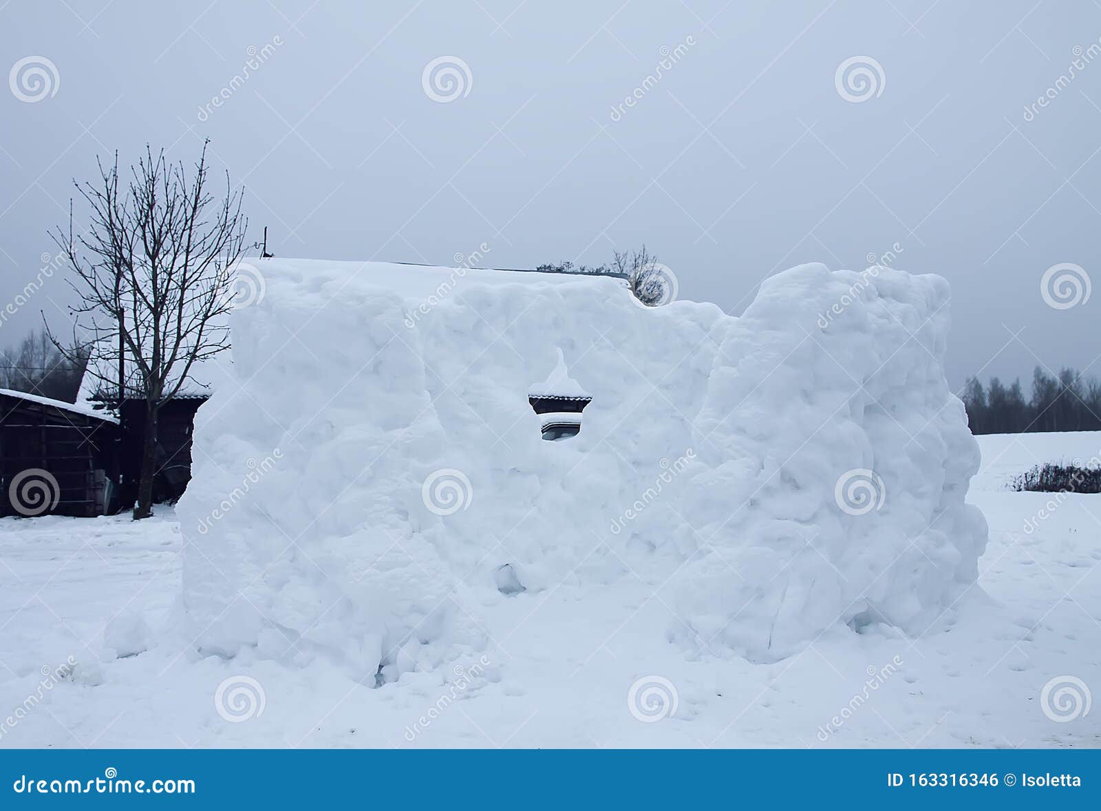 Wall Made of Snow on Rural Field Stock Photo - Image of sculpture ...