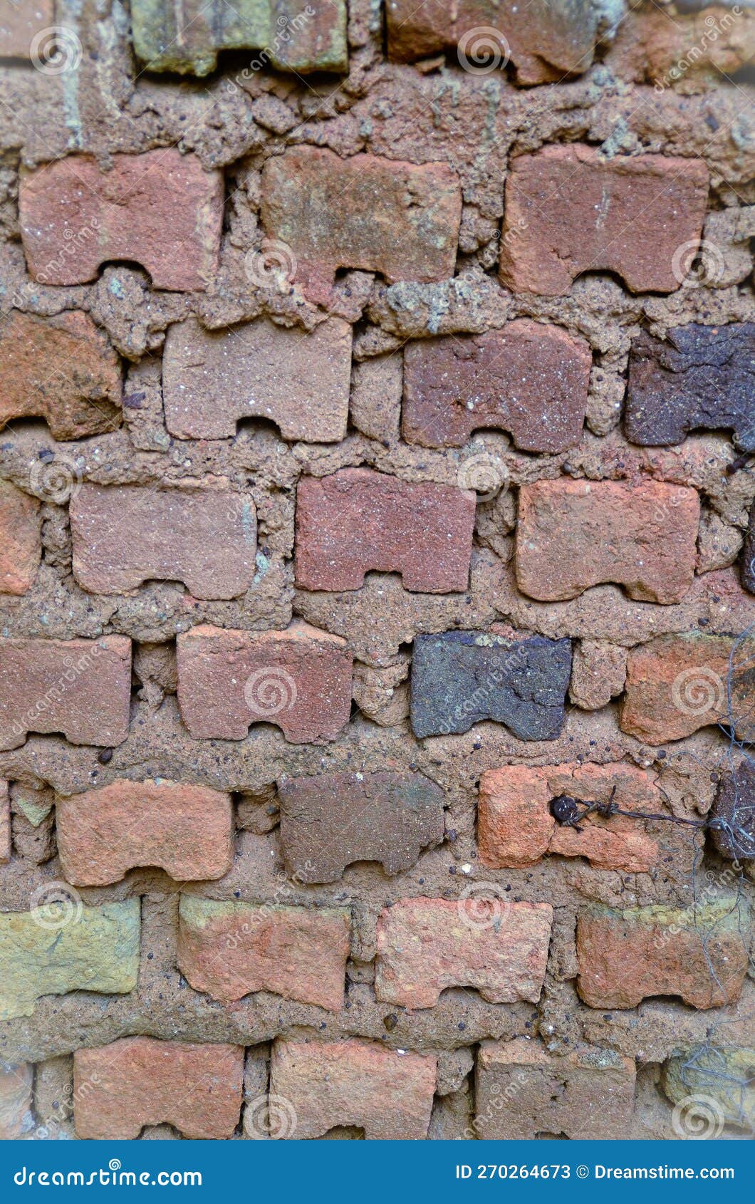 A Wall Made with Various Clay Bricks Stock Image - Image of wall ...