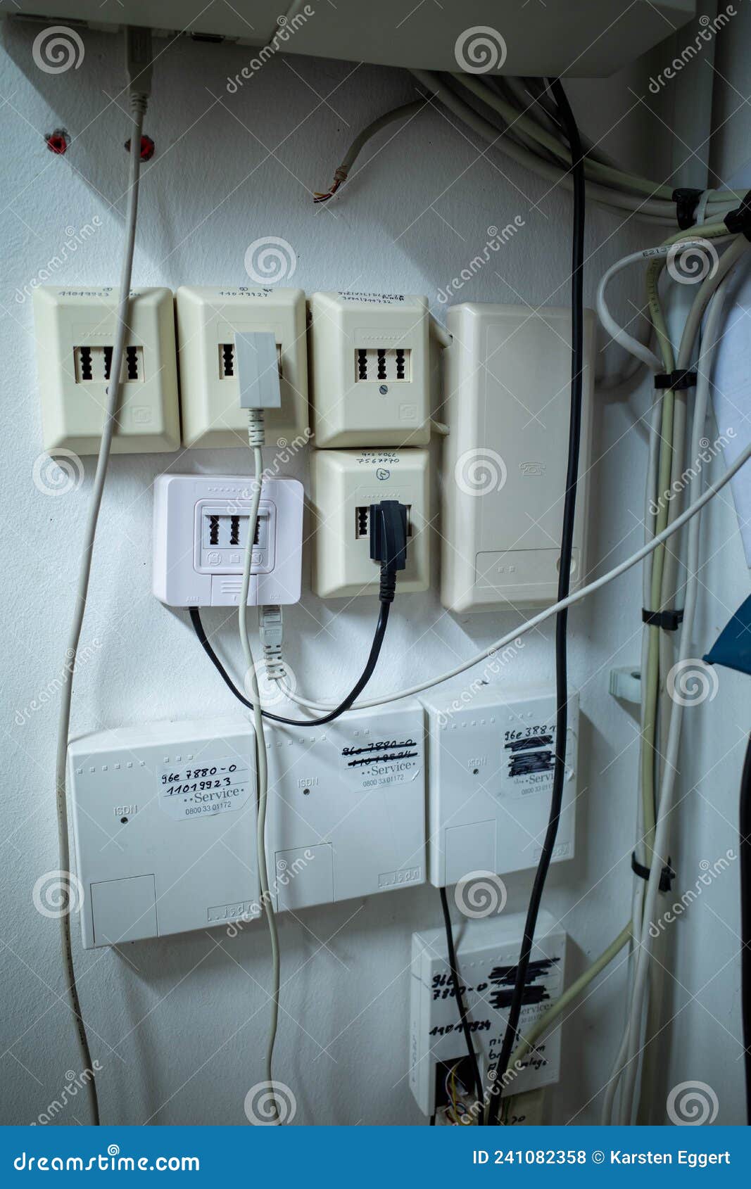 On a Wall are Many Analog Telephone Connections Stock Photo - Image of ...