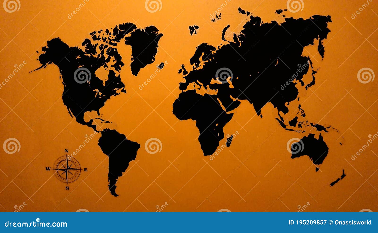 Wall Map of the World with Compass Stock Image - Image of wall, compass ...