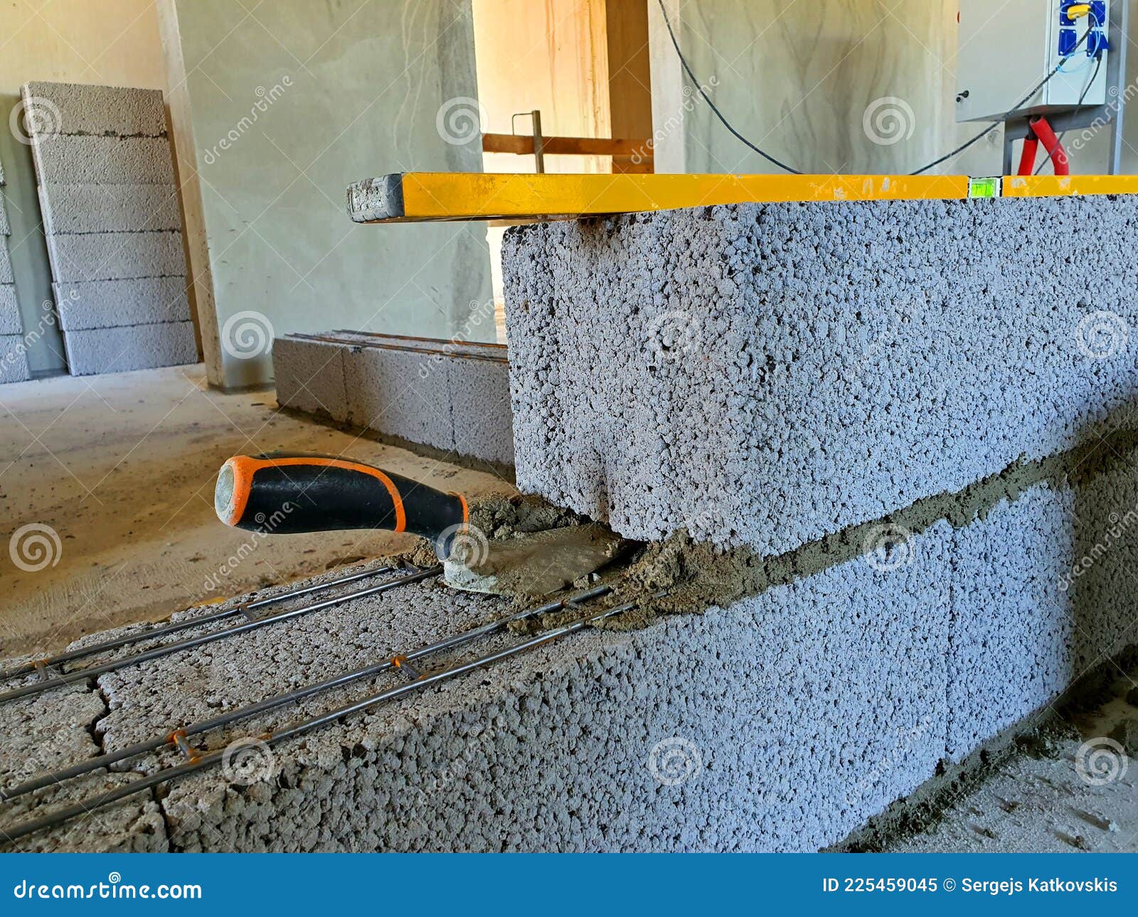 Wall Masonry on the Construction Site Stock Image - Image of shovel ...