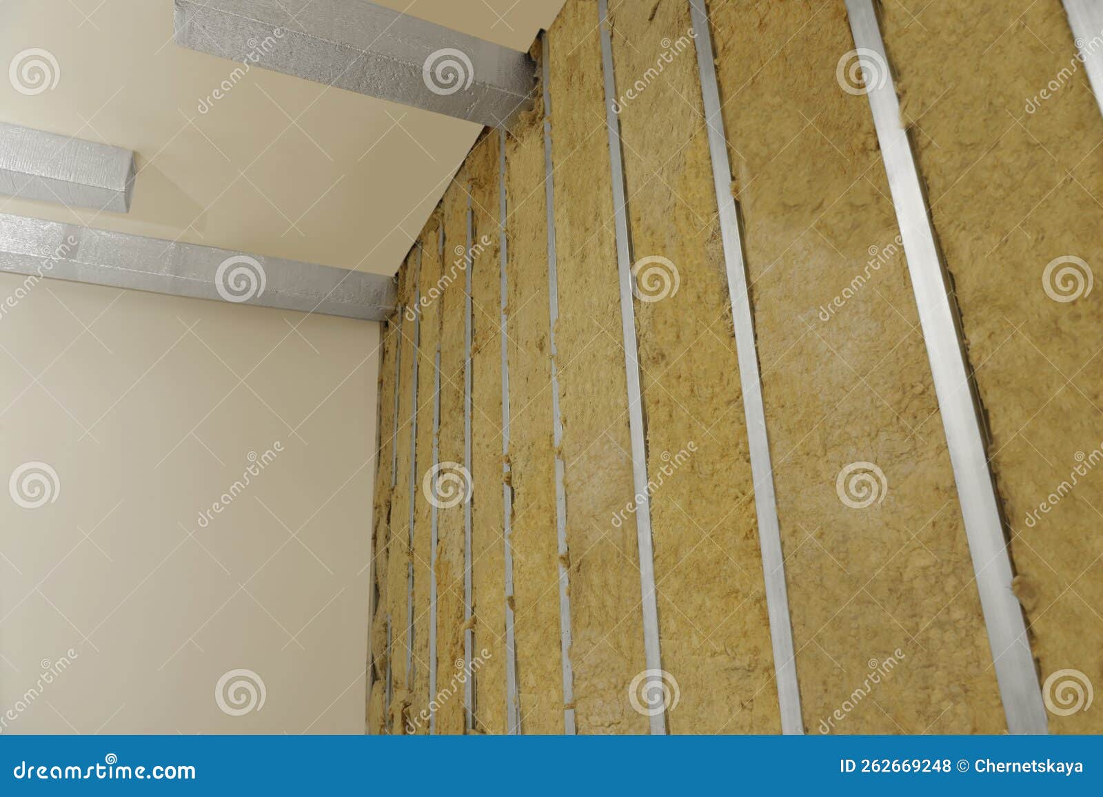 Wall with Metal Studs and Insulation Material Indoors Stock Photo ...