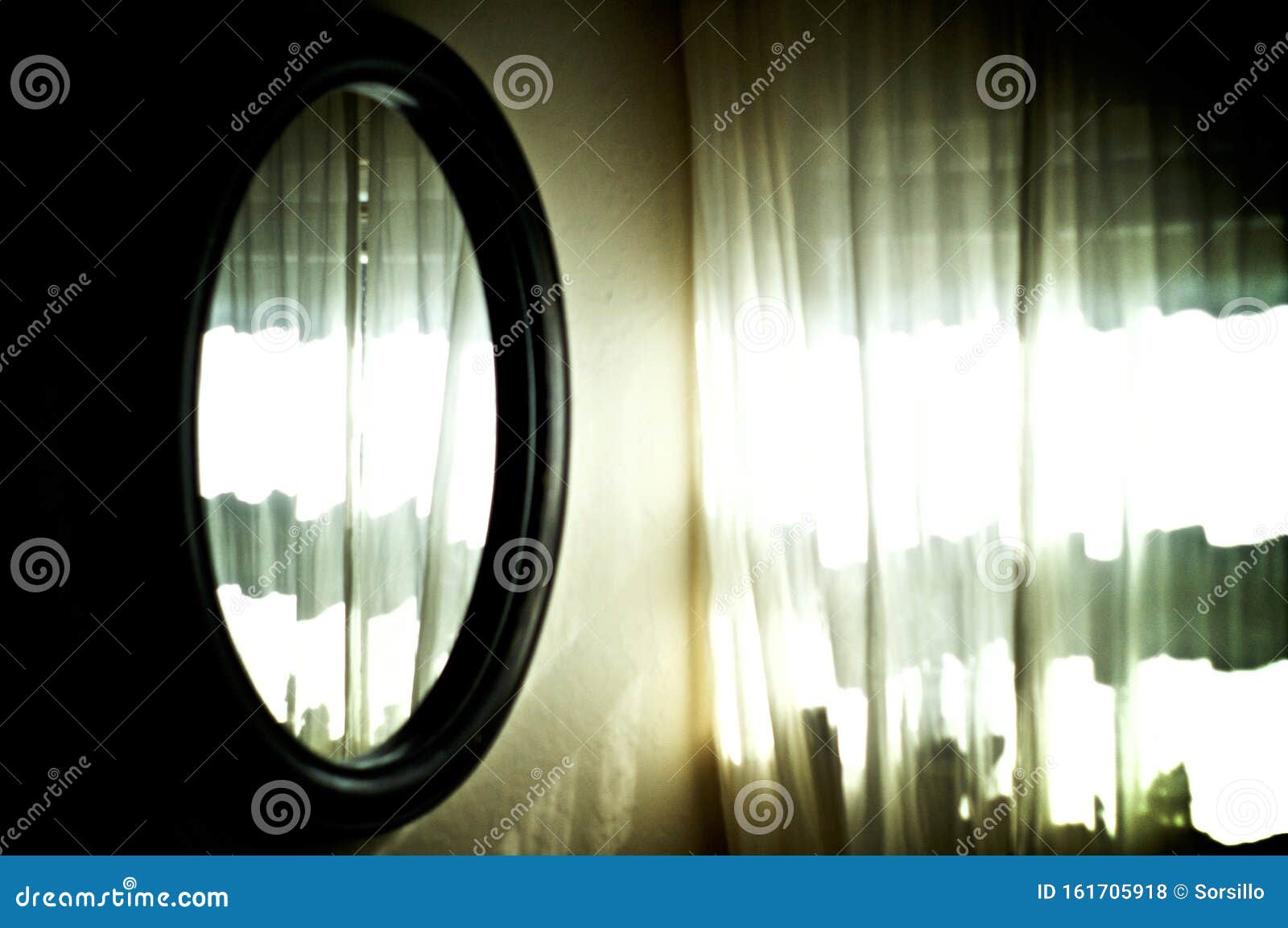 Wall with Mirror and Curtains Stock Photo - Image of curtains, interior ...