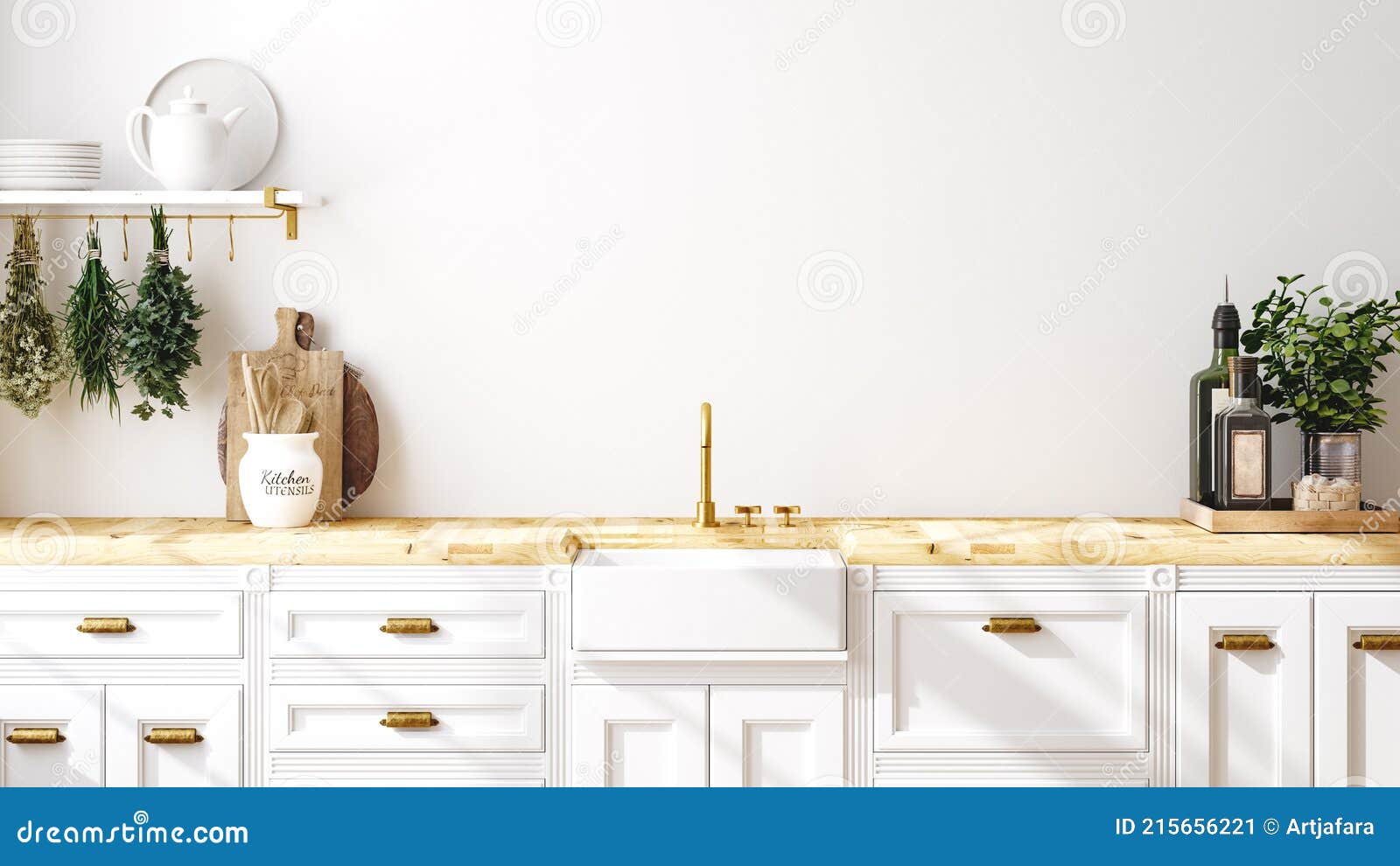 Wall Mockup in Kitchen Interior Background, Farmhouse Style Stock ...