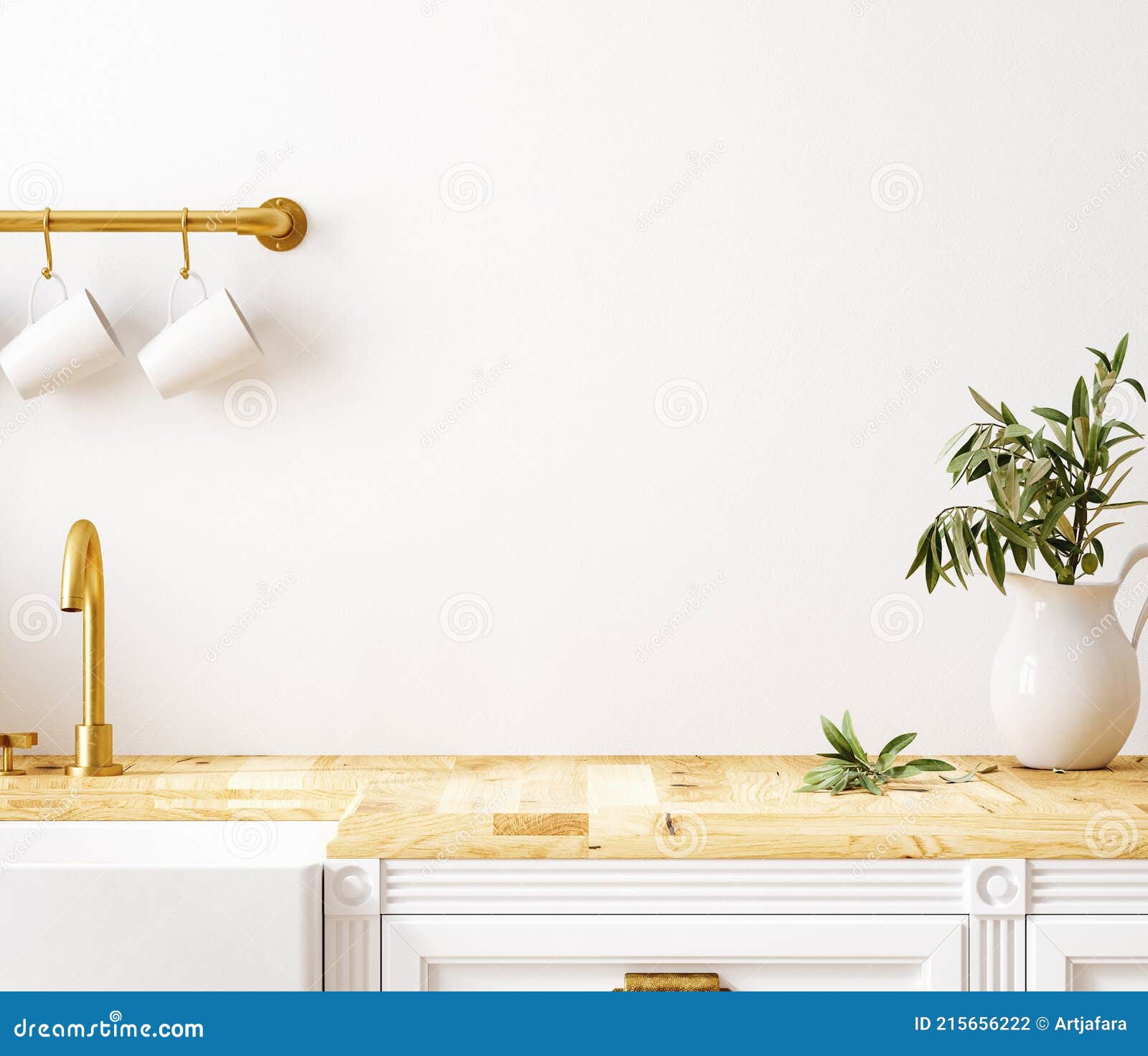 Wall Mockup in Kitchen Interior Background, Farmhouse Style Stock ...