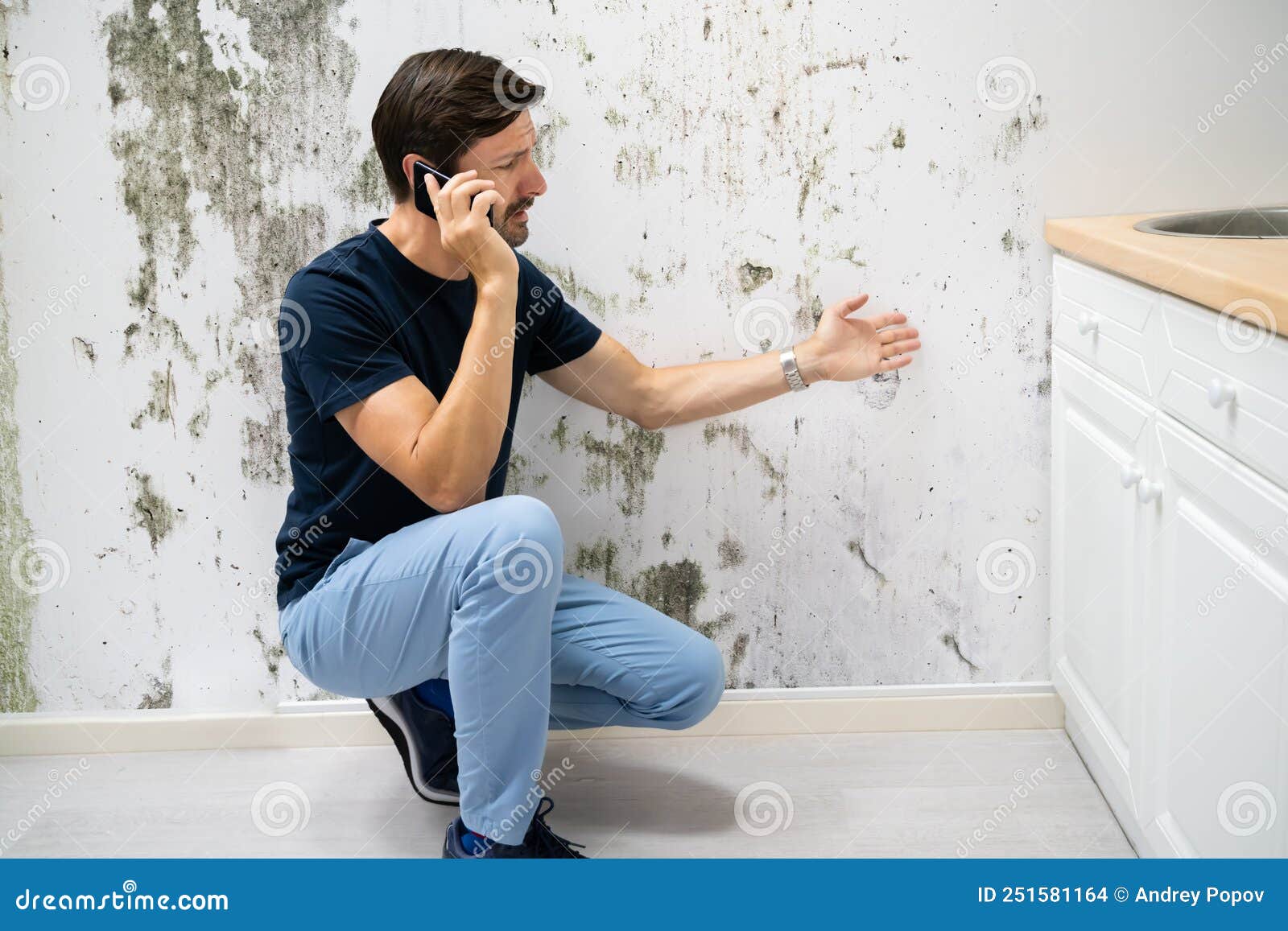 Wall With Mold Stain Due To Air Conditioner Leakage. Mildew Stains And ...