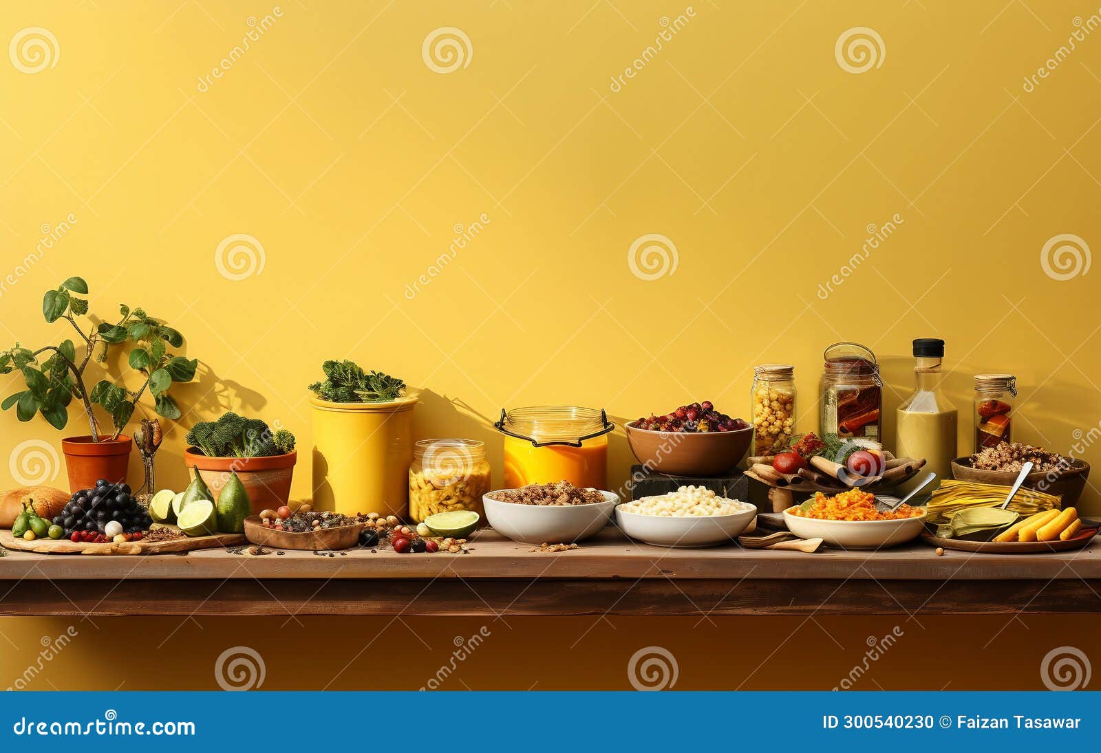 Wall-Mounted Buffet on a Yellow Canvas -Generative Ai Stock ...