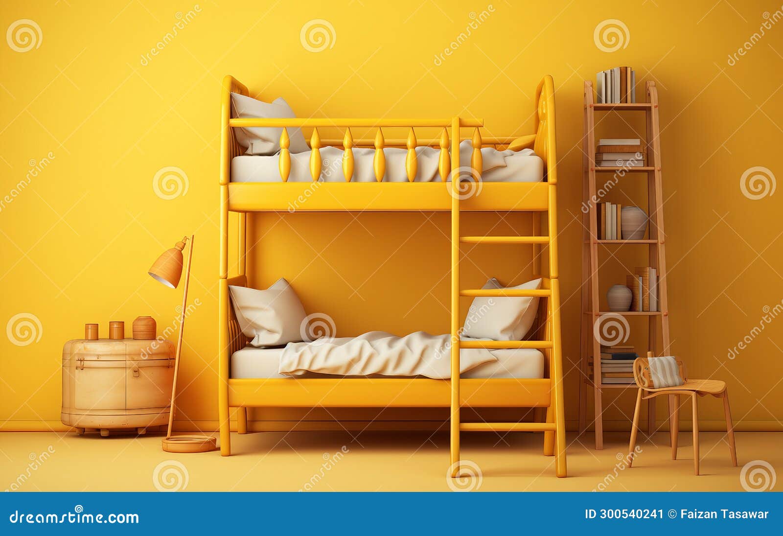 Wall-Mounted Bunk Bed with a Sunny Yellow Background -Generative Ai ...