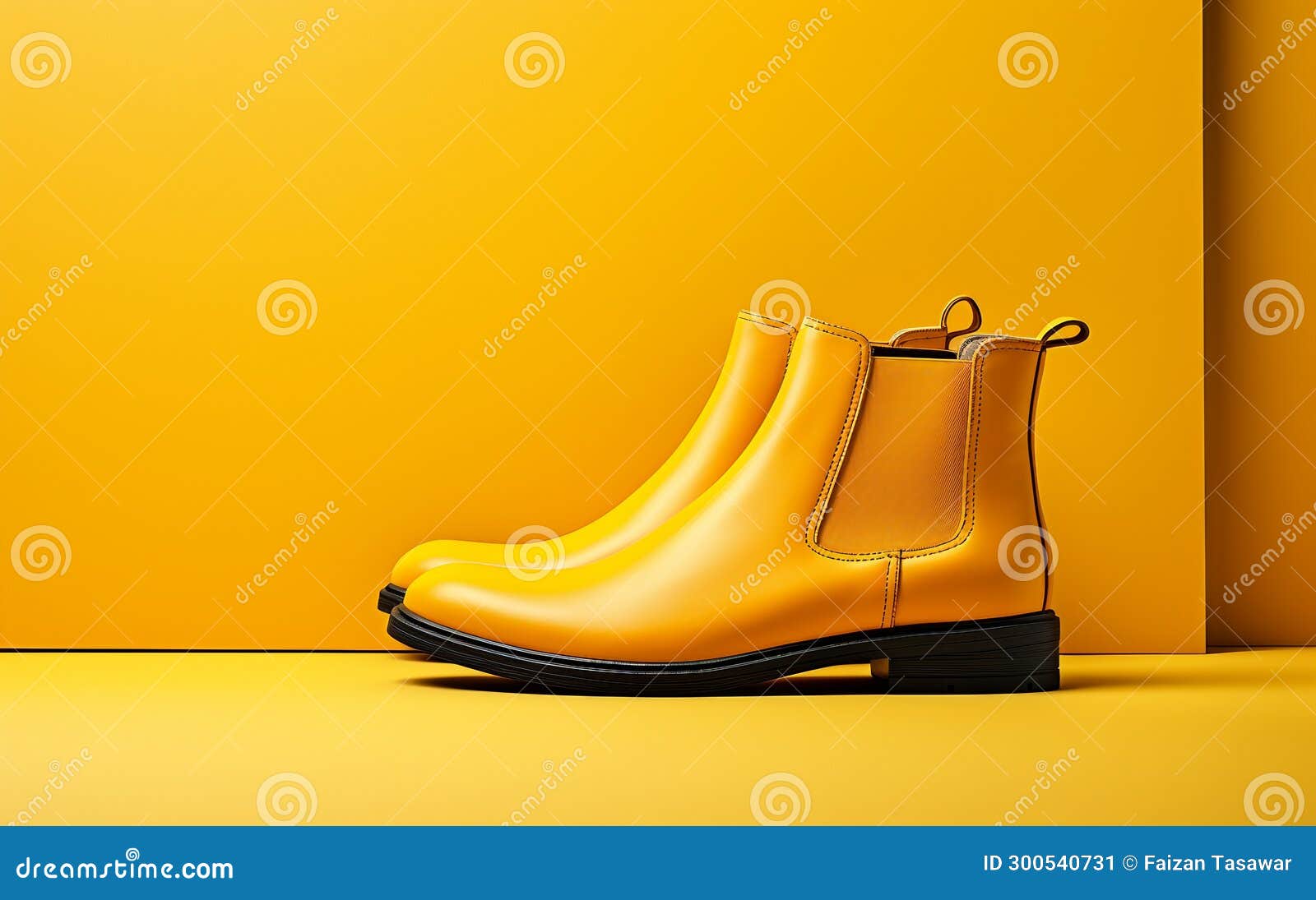 Wall-Mounted Chelsea Boots Against A Yellow Backdrop -Generative Ai ...