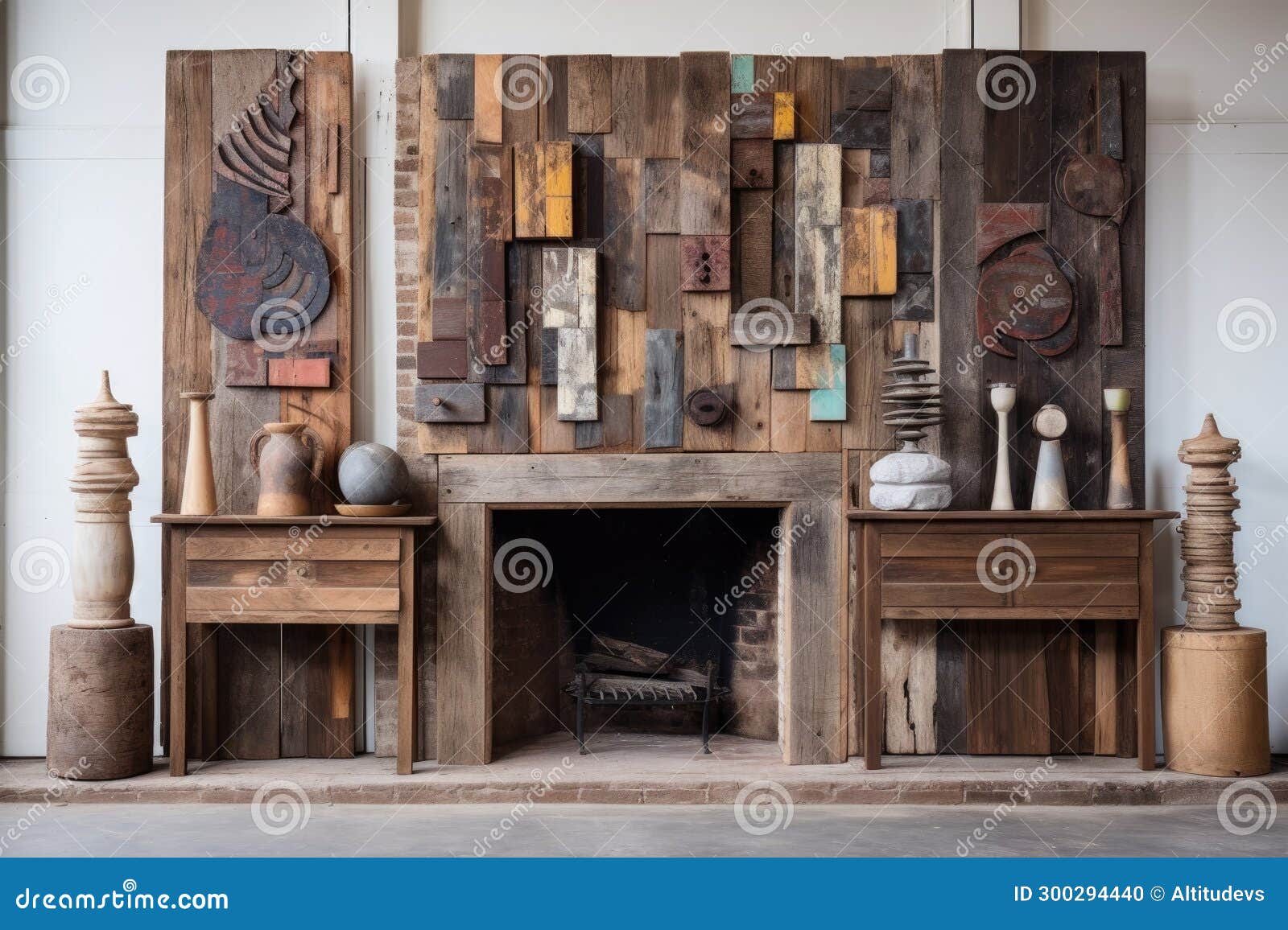 A Wall-mounted Collage of Reclaimed Wood Pieces Stock Photo - Image of ...