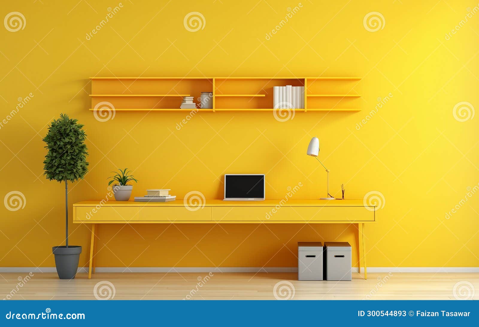 Wall-mounted Desk on the Wall Yellow Background -Generative Ai Stock ...
