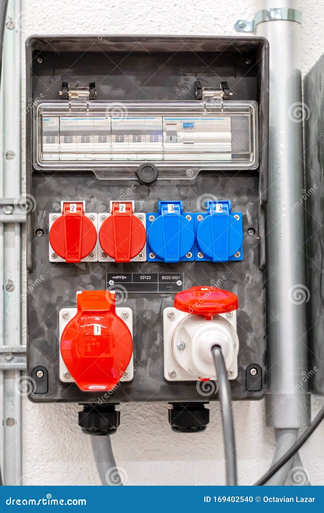 Wall Mounted Electrical Panel with Colored Outlets Sockets and Cables ...