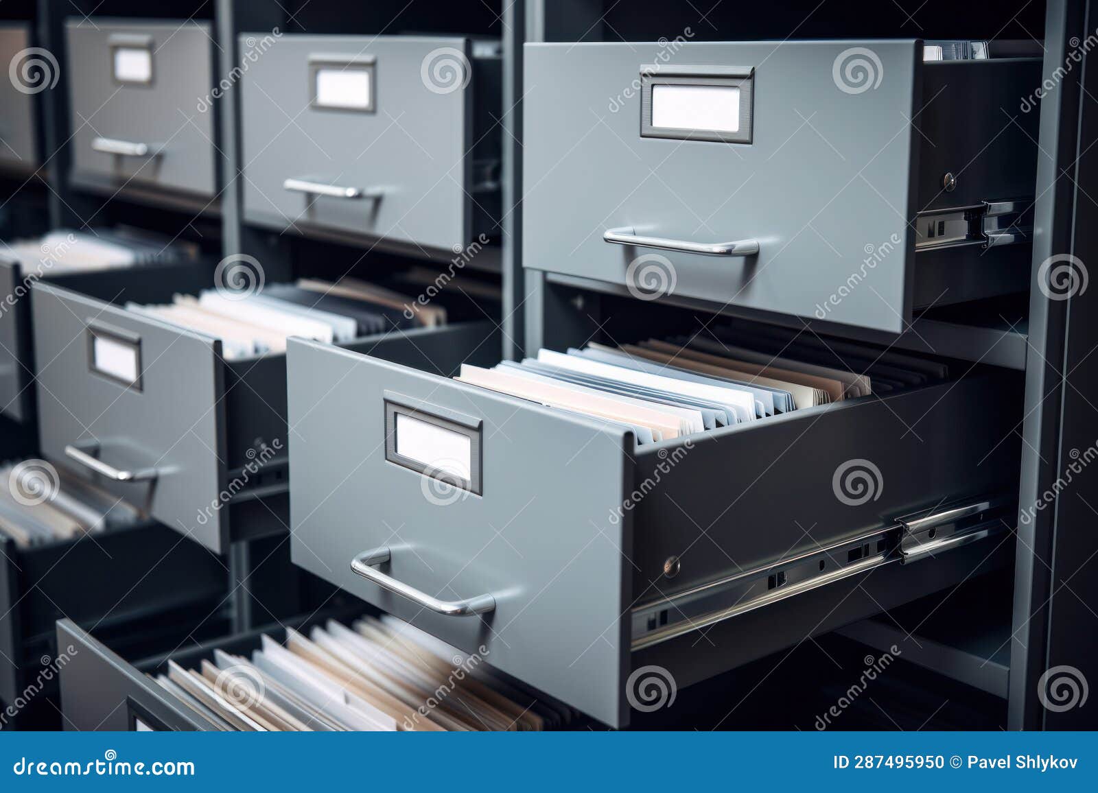 Wall Mounted Filing Cabinets, a Drawer with Files Inside is Open ...