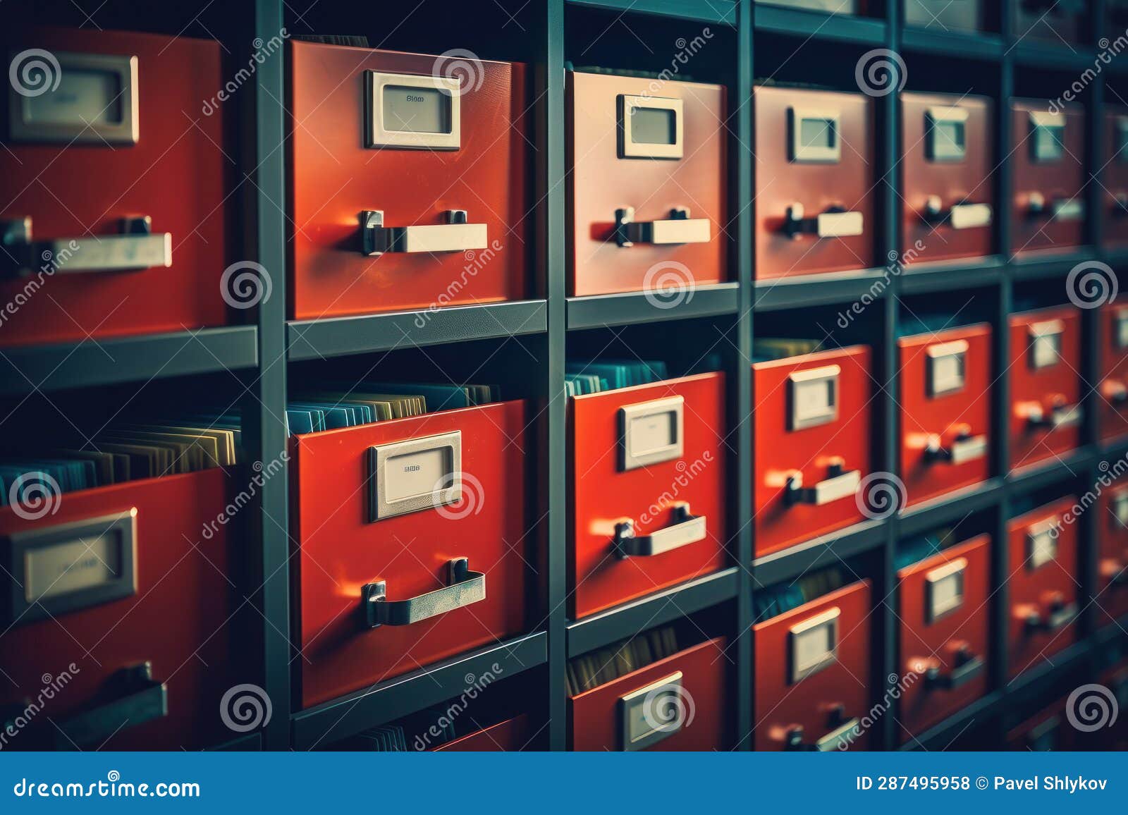 Wall Mounted Filing Cabinets, a Drawer with Files Inside is Open ...