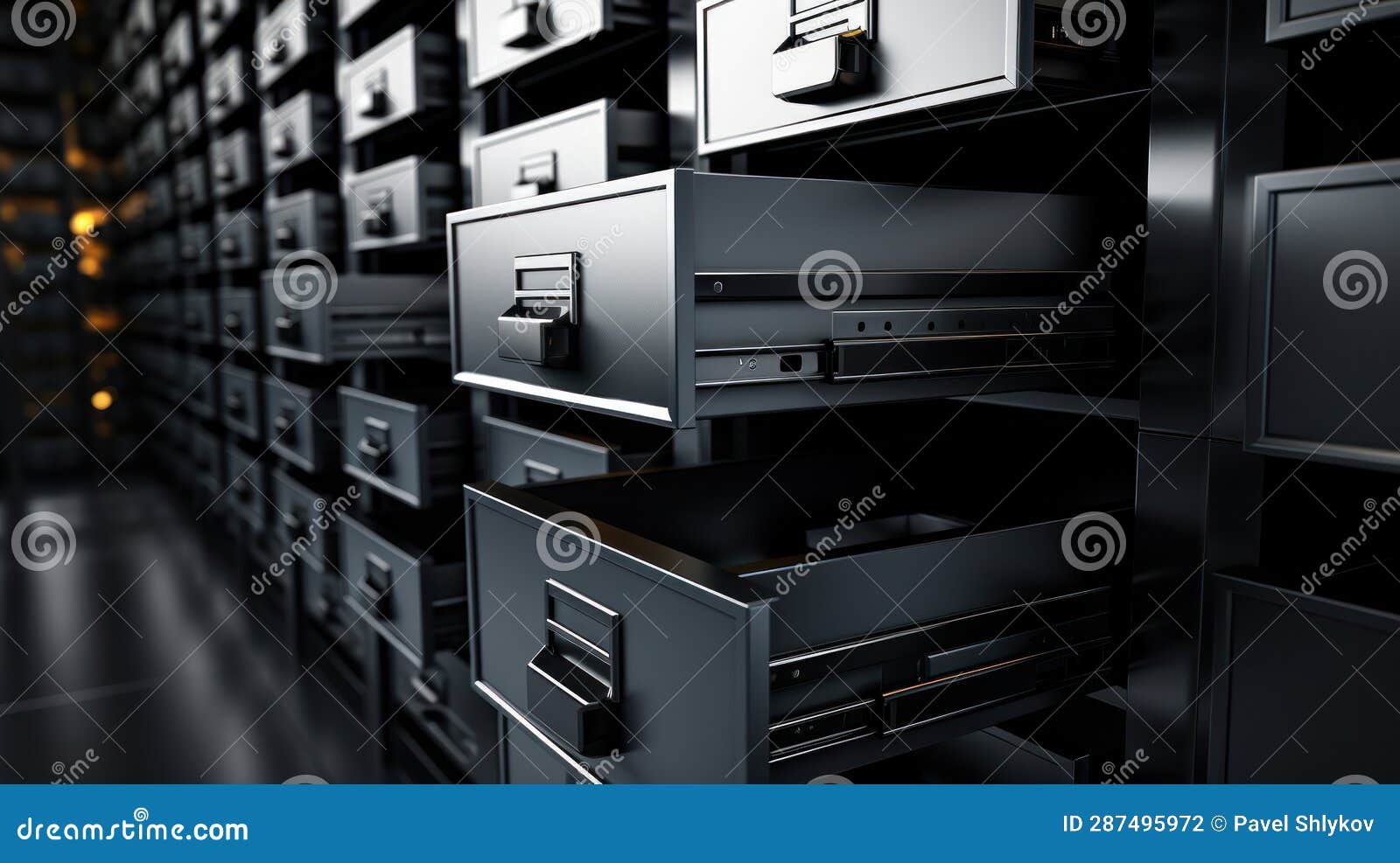 Wall Mounted Filing Cabinets, a Drawer with Files Inside is Open ...