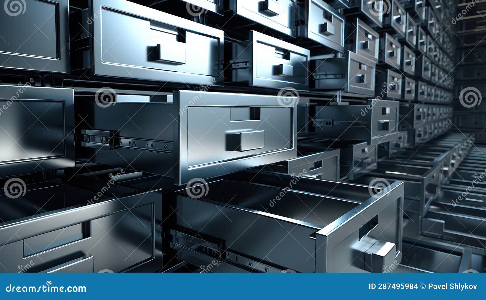 Wall Mounted Filing Cabinets, a Drawer with Files Inside is Open ...