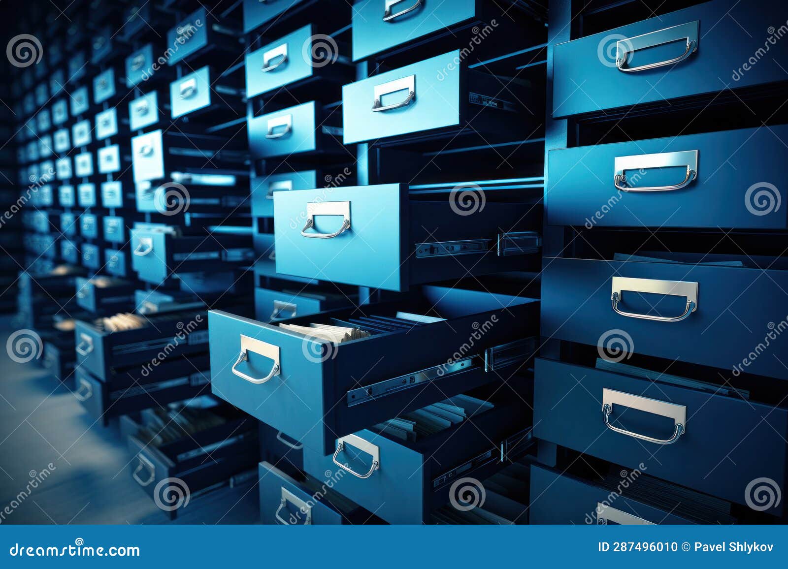 Wall Mounted Filing Cabinets, a Drawer with Files Inside is Open ...