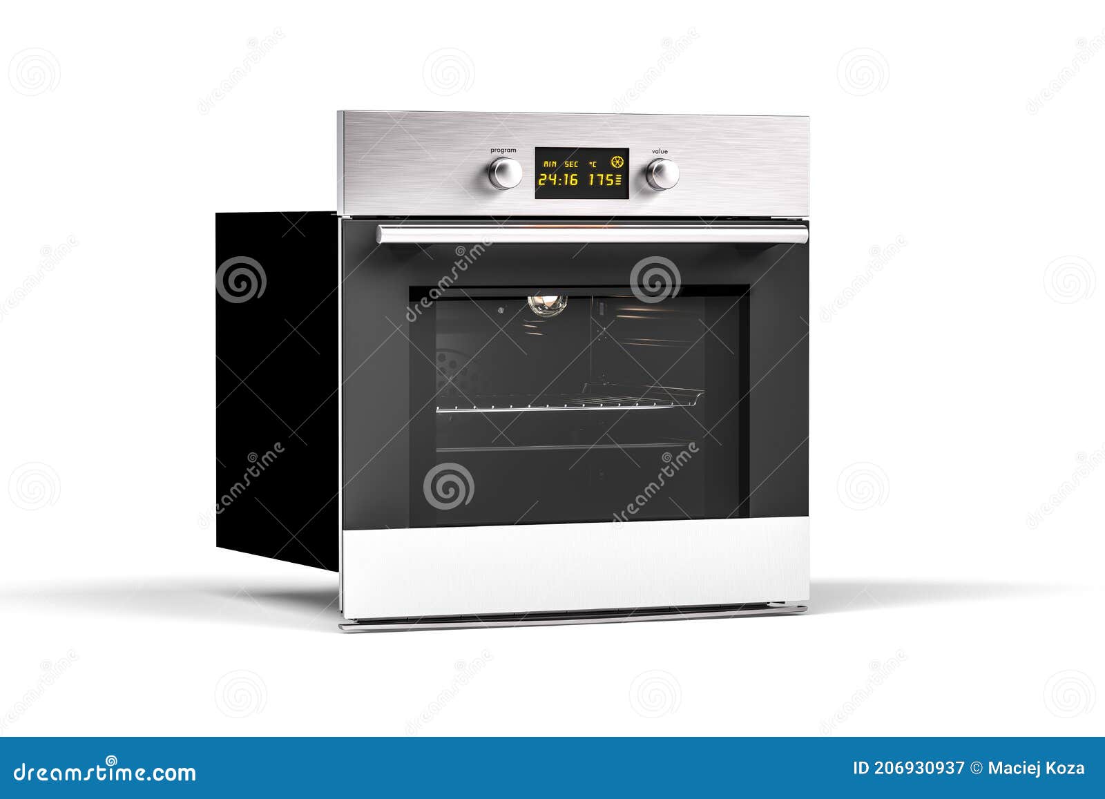 Wall Mounted Stainless Steel Oven with a Display Isolated on White ...