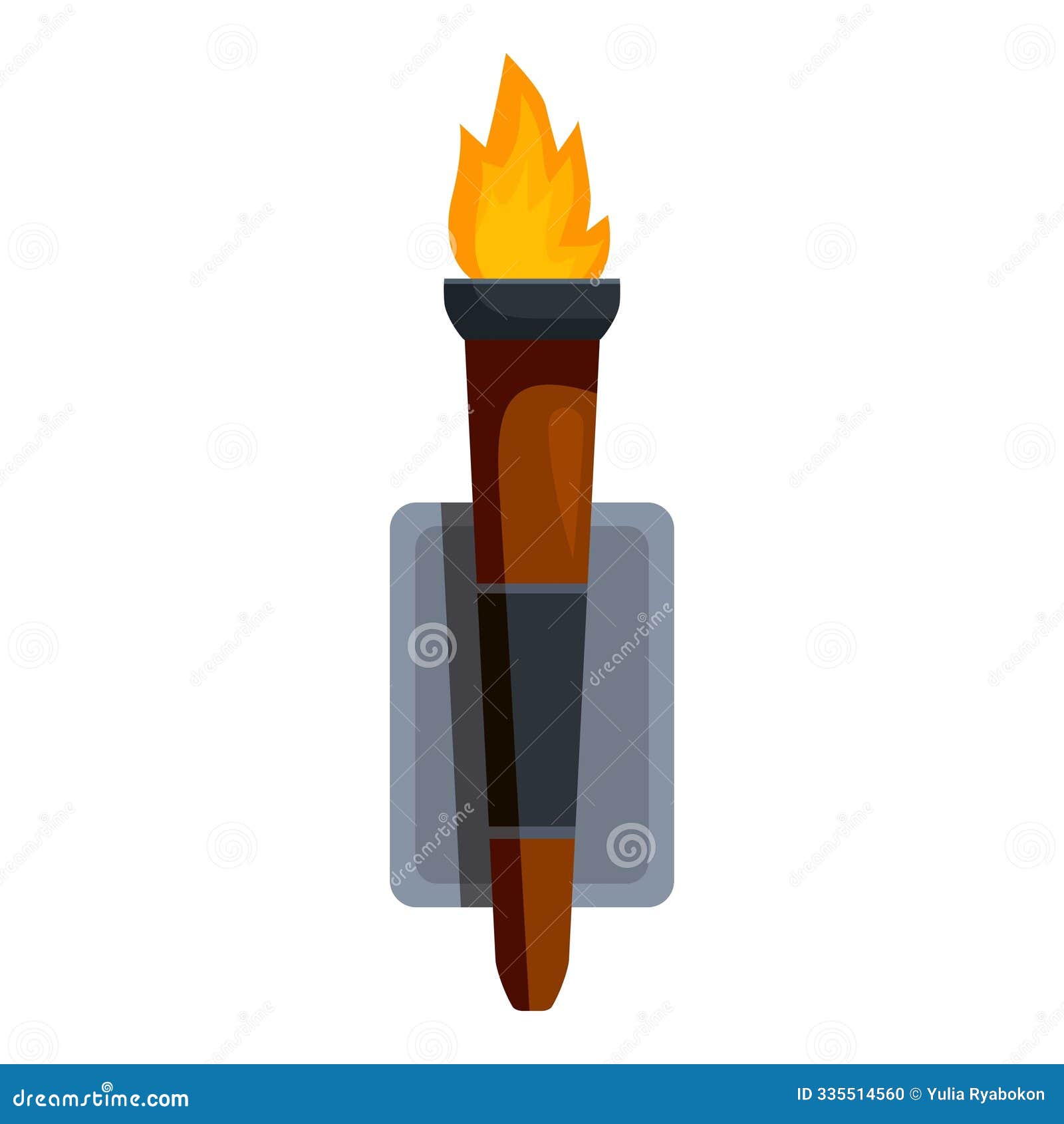 Wall Mounted Torch with Burning Fire Lighting the Way Stock Vector ...