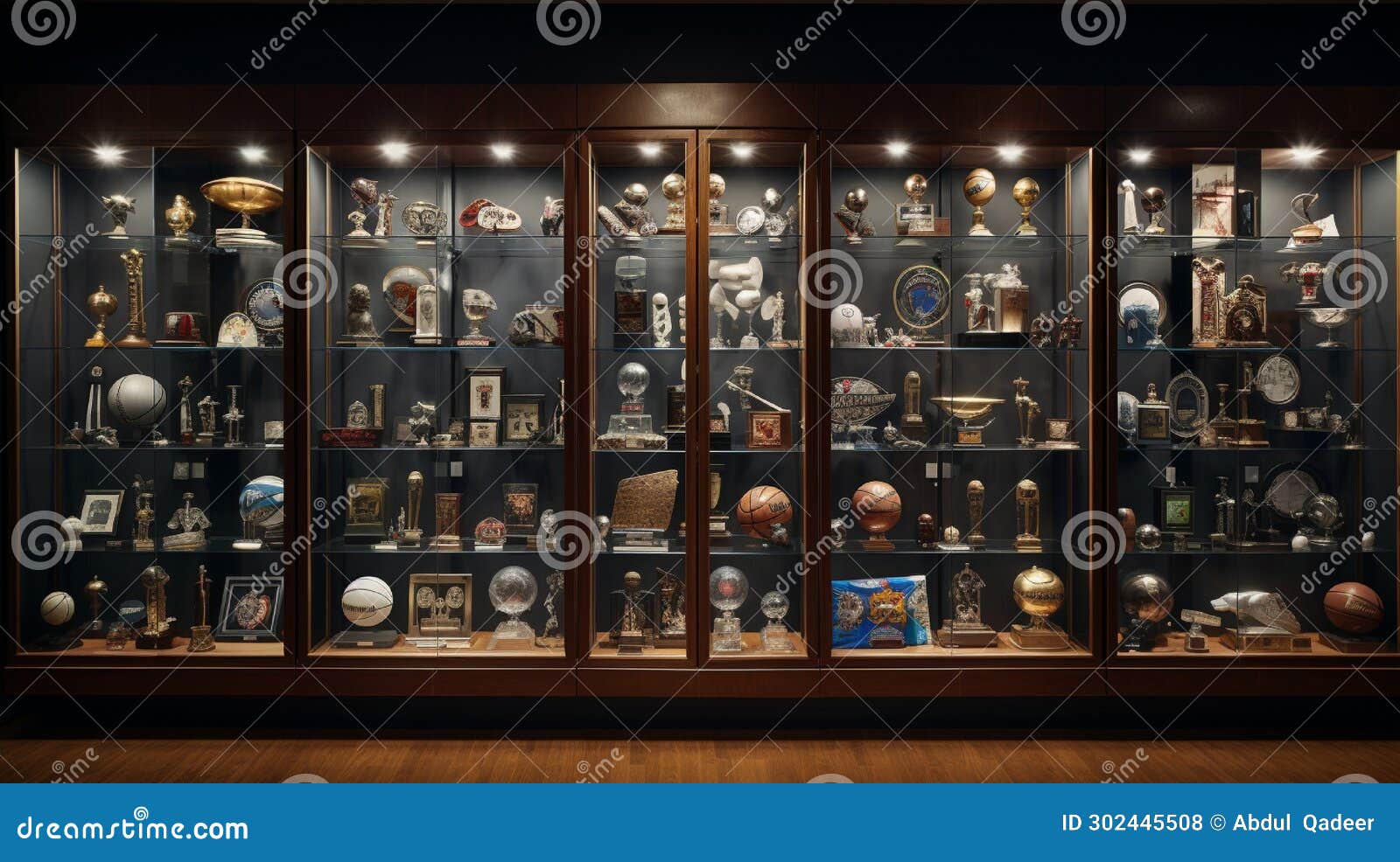 A Wall-mounted Trophy Case Featuring Numerous Accolades, Statuettes ...